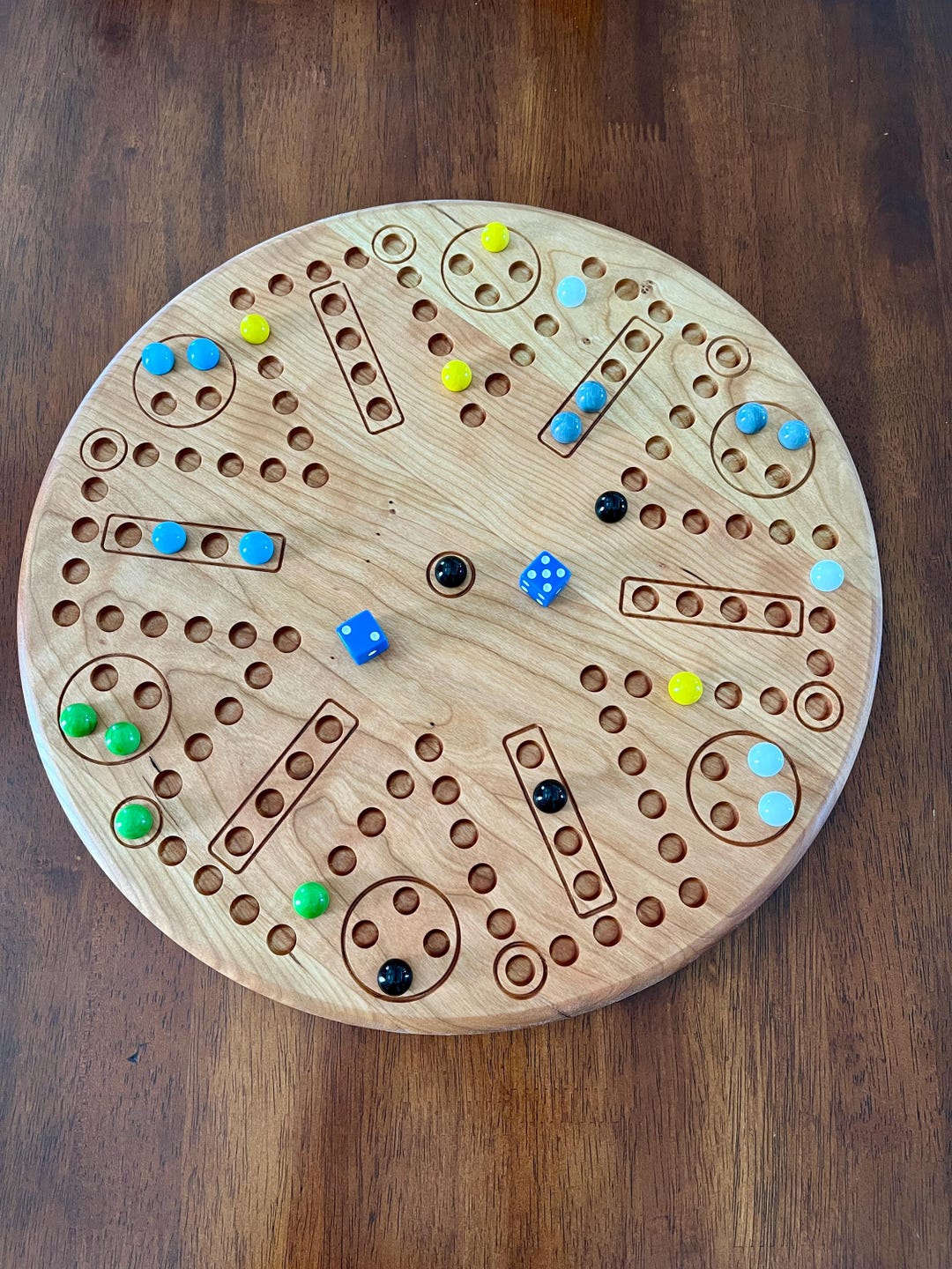 Handmade Aggravation Game – 6-player Circular Board With Marbles & Dice ...