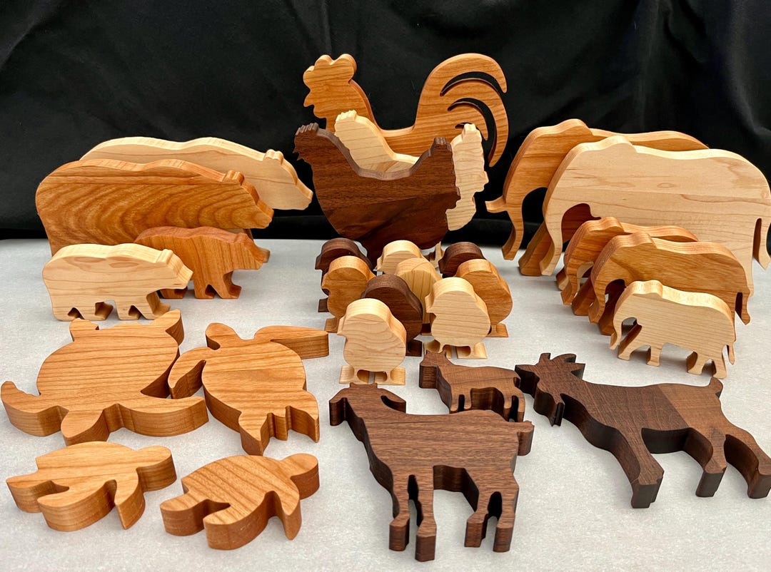 Handcrafted Wooden Animal Family Sets – Natural Hardwood Toys, Nursery ...