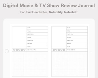 Digital Movie, TV Show Review Journal Notes, Review Log for iPad ...