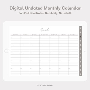 Digital Undated Monthly Calendar Page, Monthly Plannerhyperlinked for ...