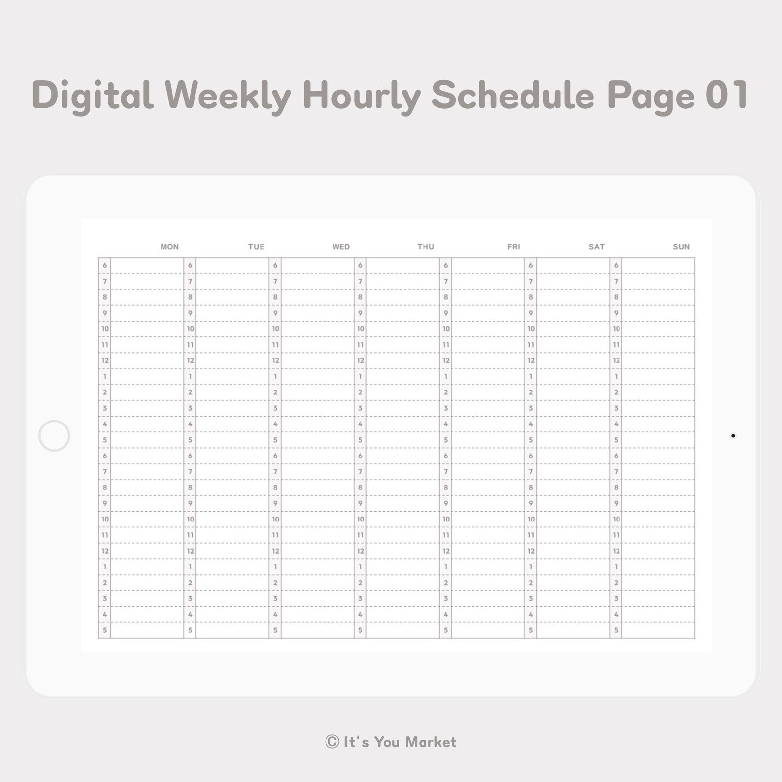 Digital Weekly Time Schedule Hourly Planner for iPad - Etsy