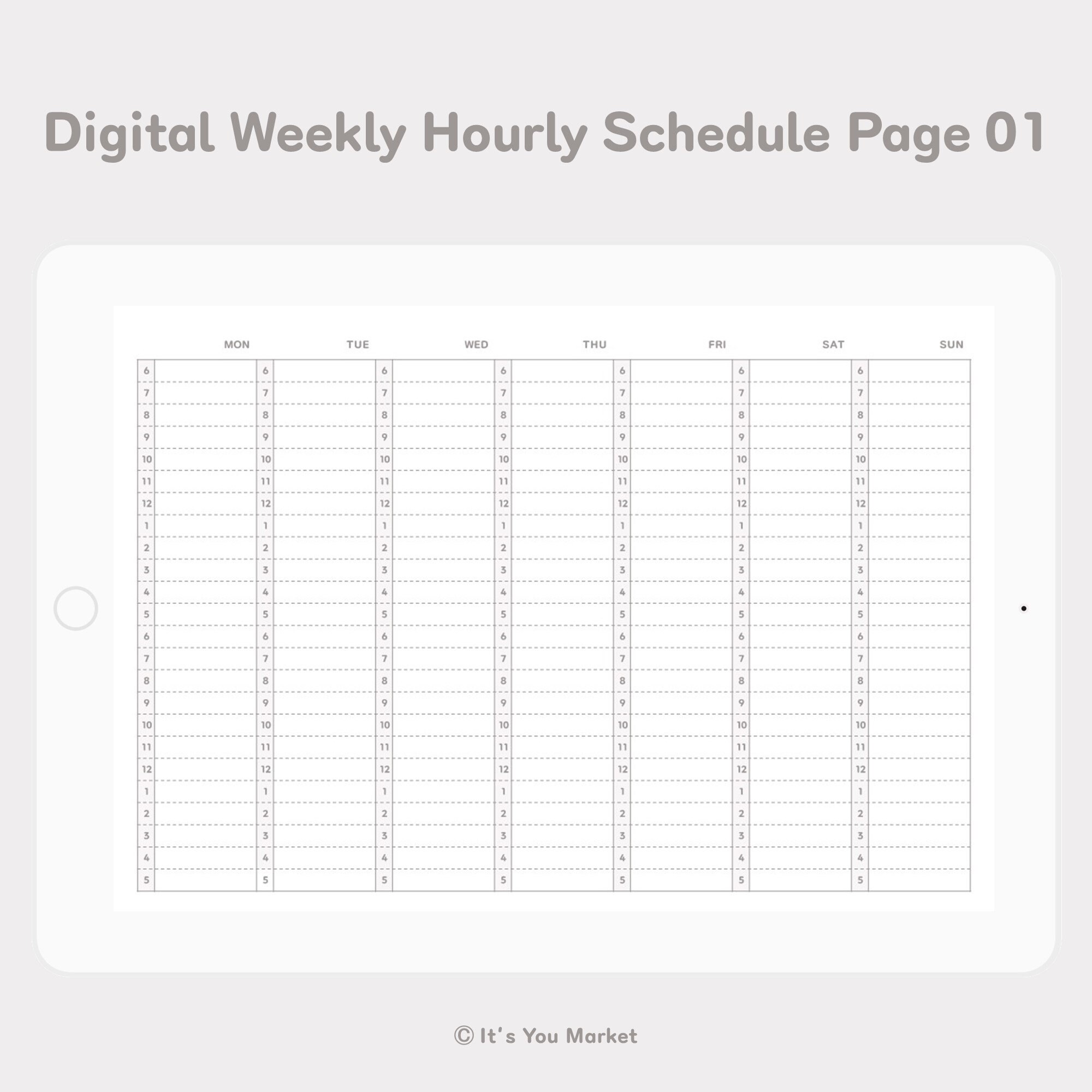 Digital Weekly Time Schedule Hourly Planner for iPad - Etsy