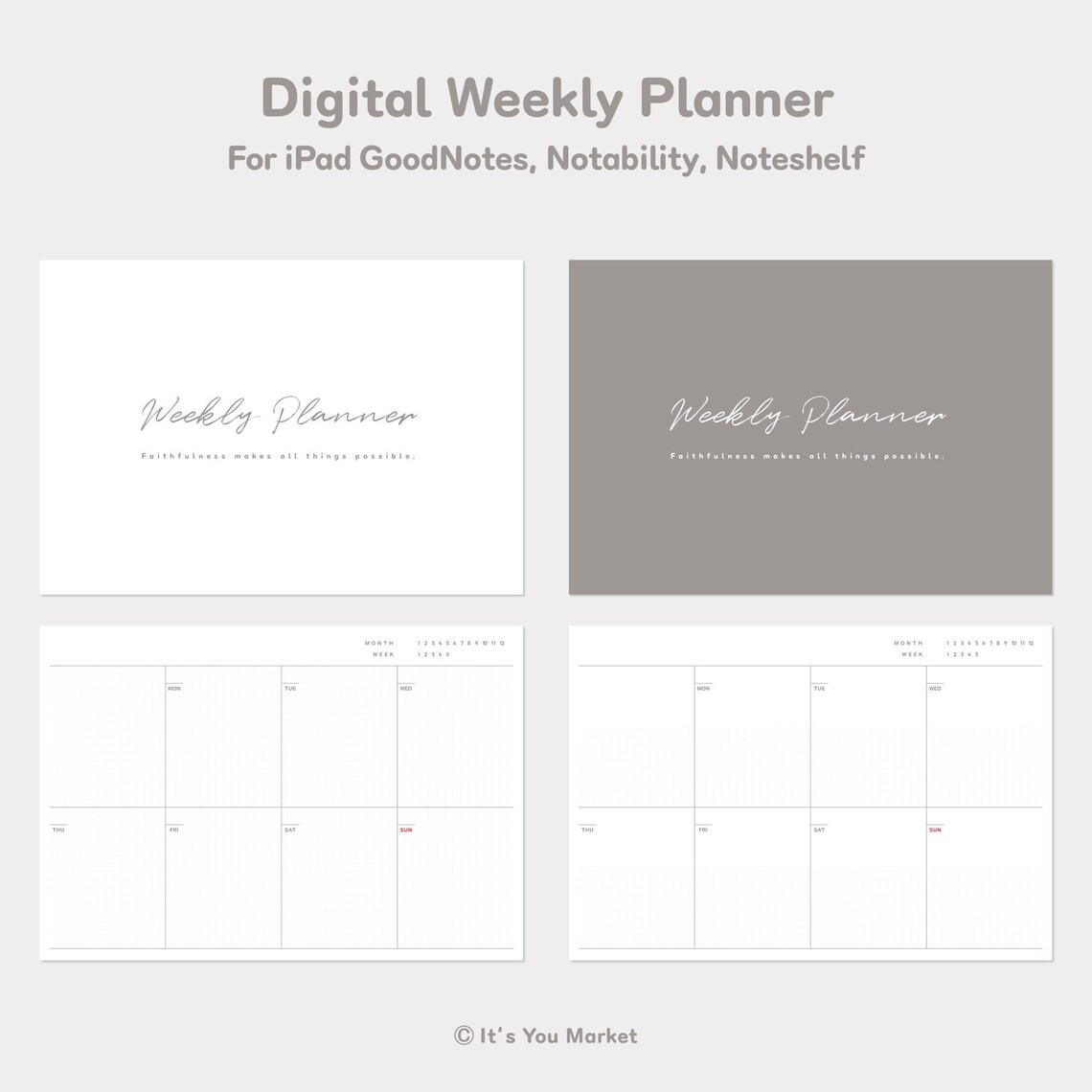 Digital Undated Weekly Planner Page for iPad Goodnotes, Notability ...