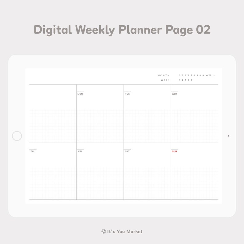 Digital Undated Weekly Planner Page for iPad Goodnotes, Notability ...