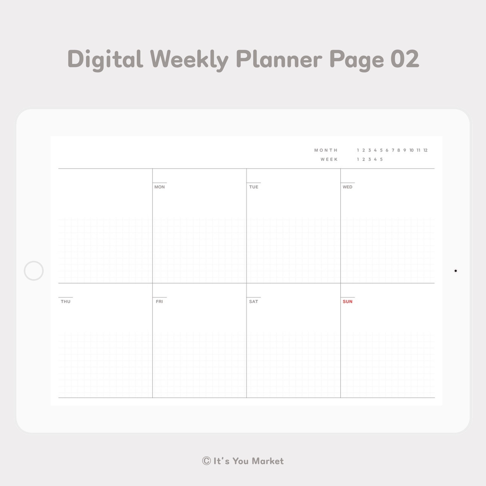 Digital Undated Weekly Planner Page for iPad Goodnotes, Notability ...