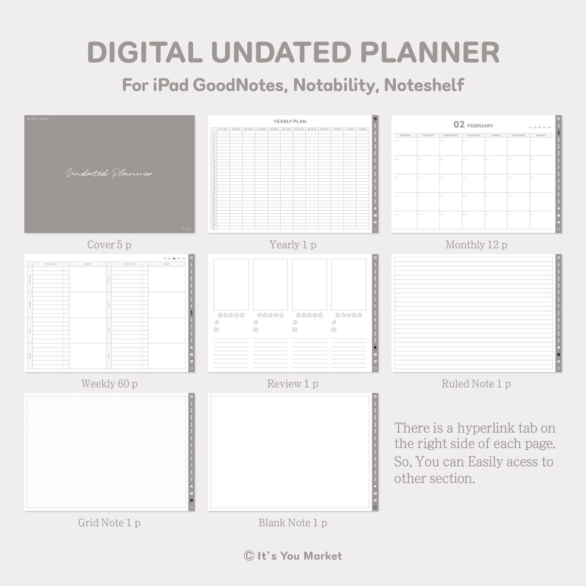 Digital Undated Planner, Hyperlinked Planner, Monthly & Weekly Planner ...