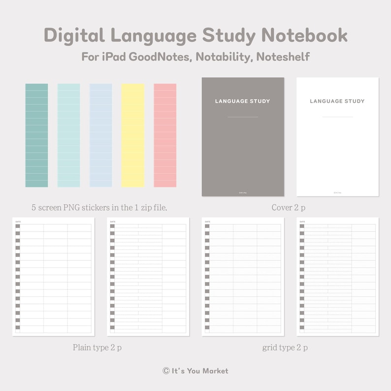 Digital Language Study Notebook, Vocabulary Notebook for iPad Goodnotes ...
