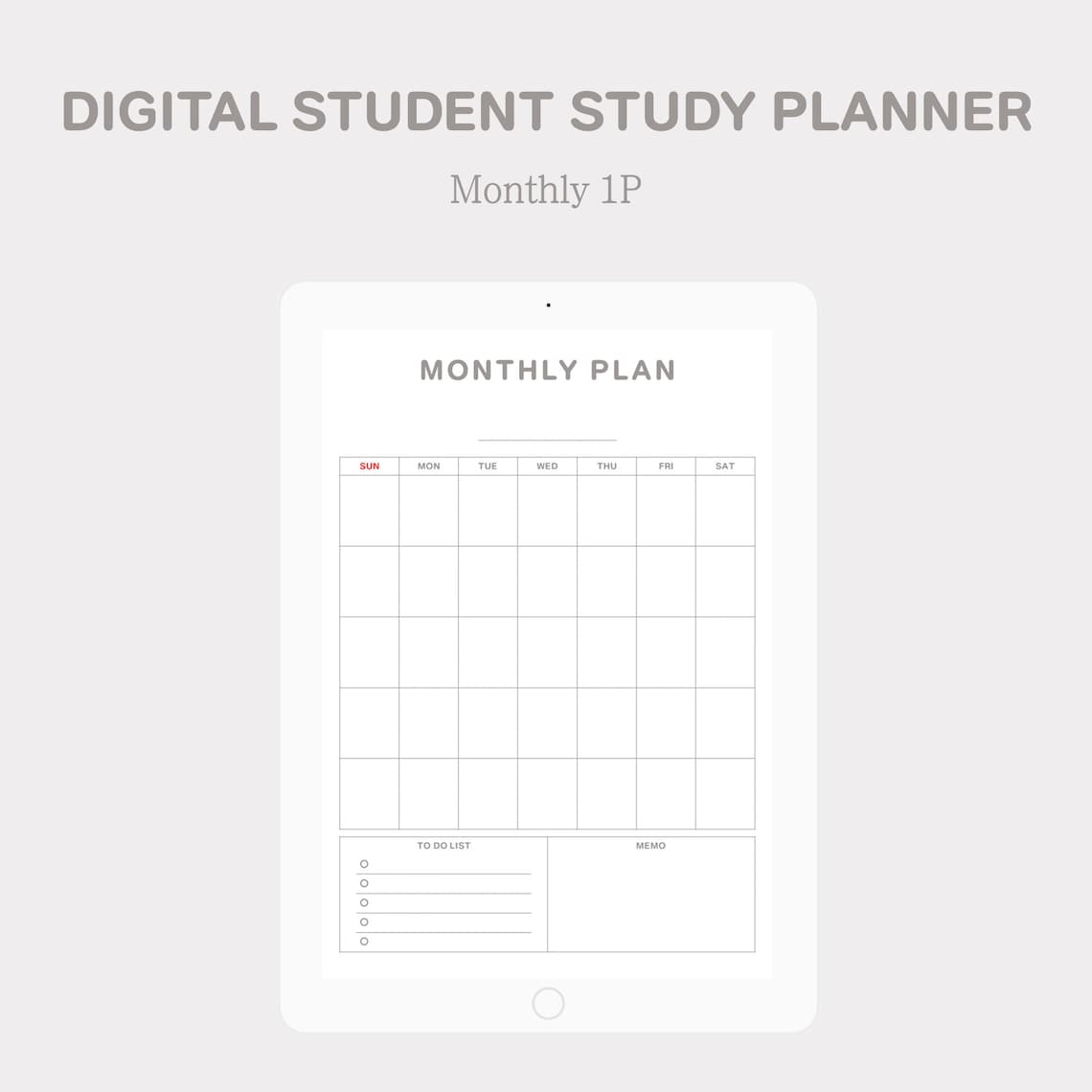 Digital 1 Month Student Study Planner, Undated Digital Study Planner ...