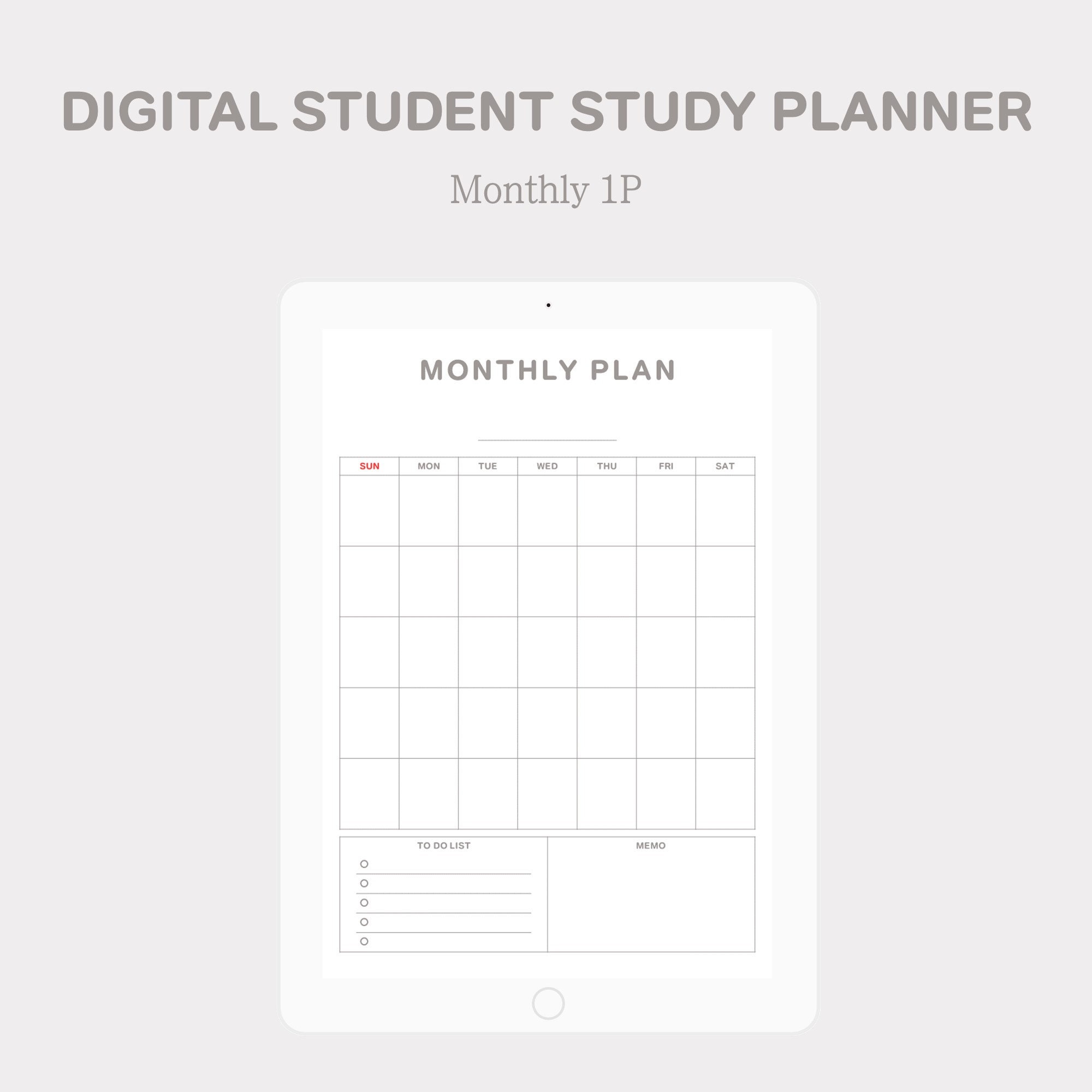 Digital 1 Month Student Study Planner, Undated Digital Study Planner ...
