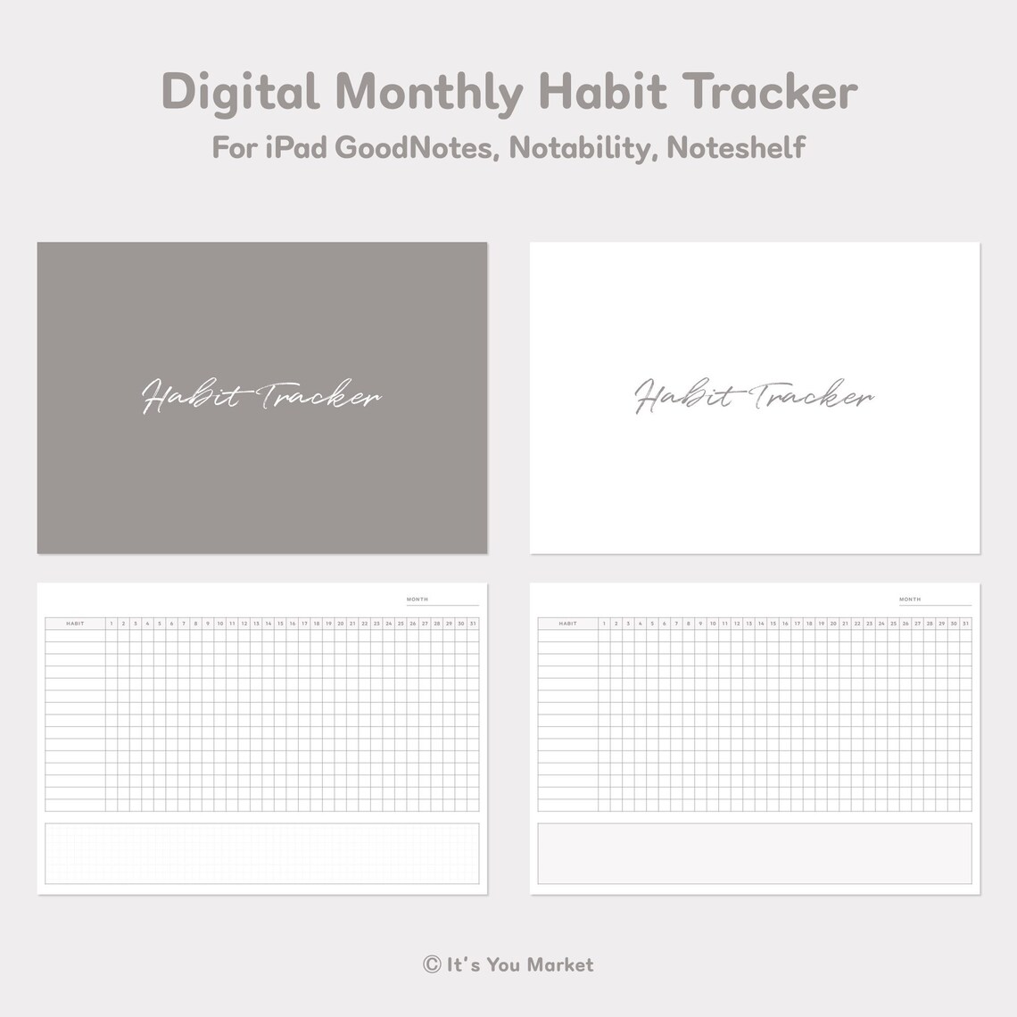 Digital Habit Tracker, Printable Monthly Habit Tracker Pdf for iPad ...