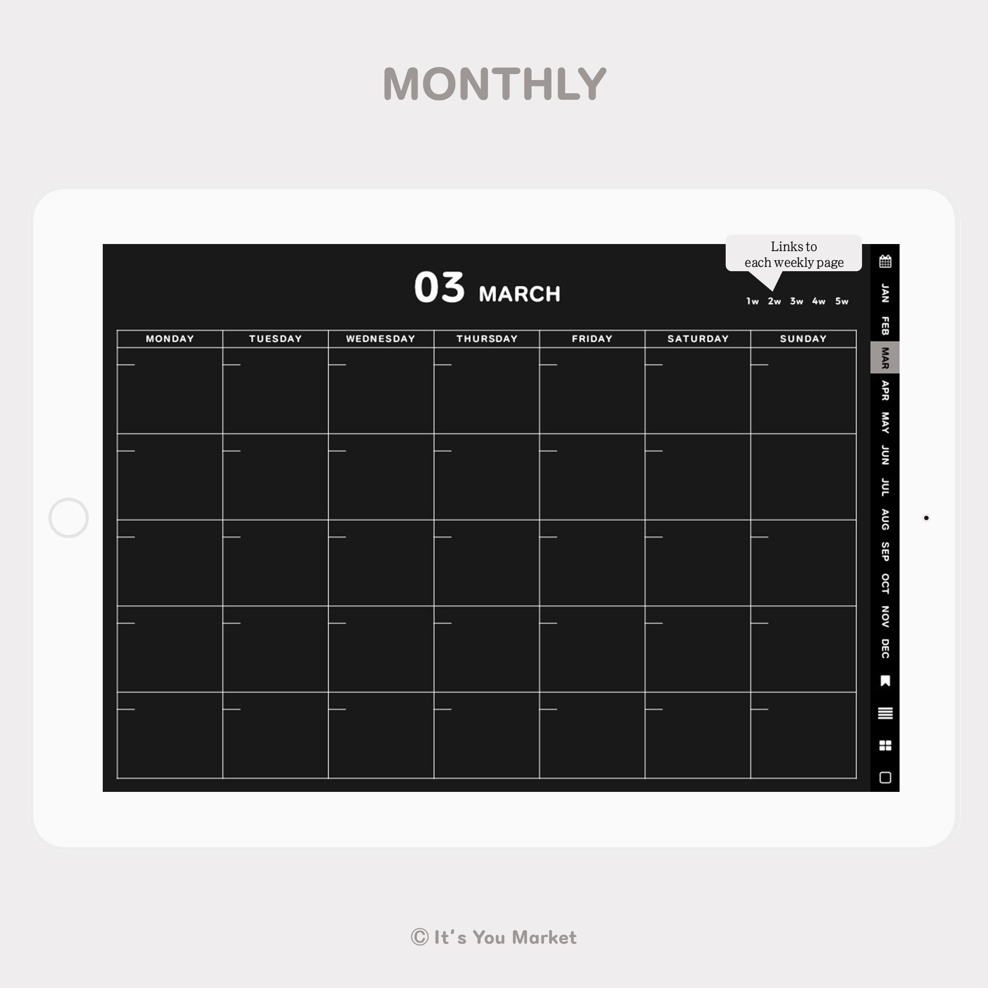 Digital Dark Mode Undated Planner for iPad Goodnotes, Notability ...