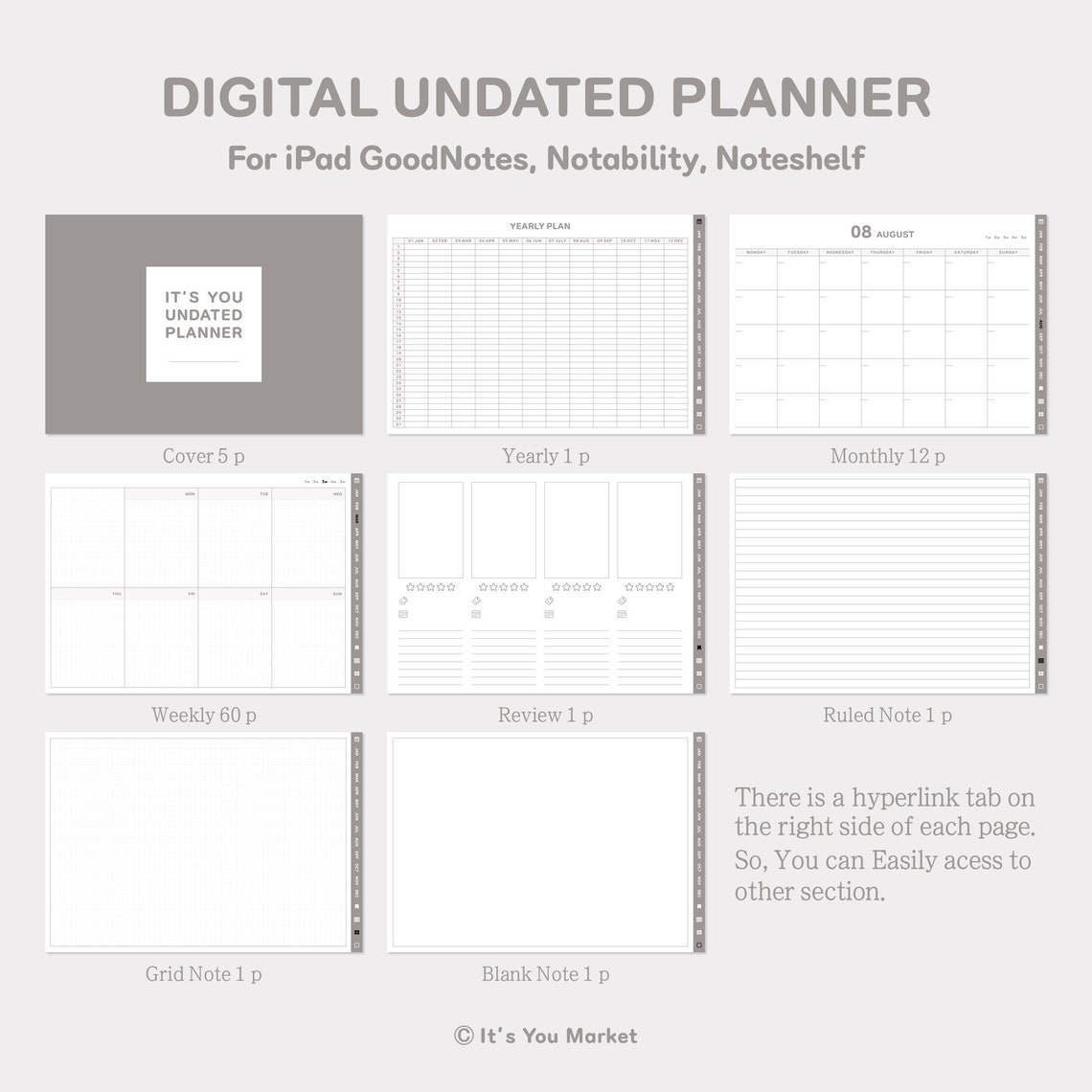 Digital Undated Planner for iPad Goodnotes, Notability, Noteshelf ...