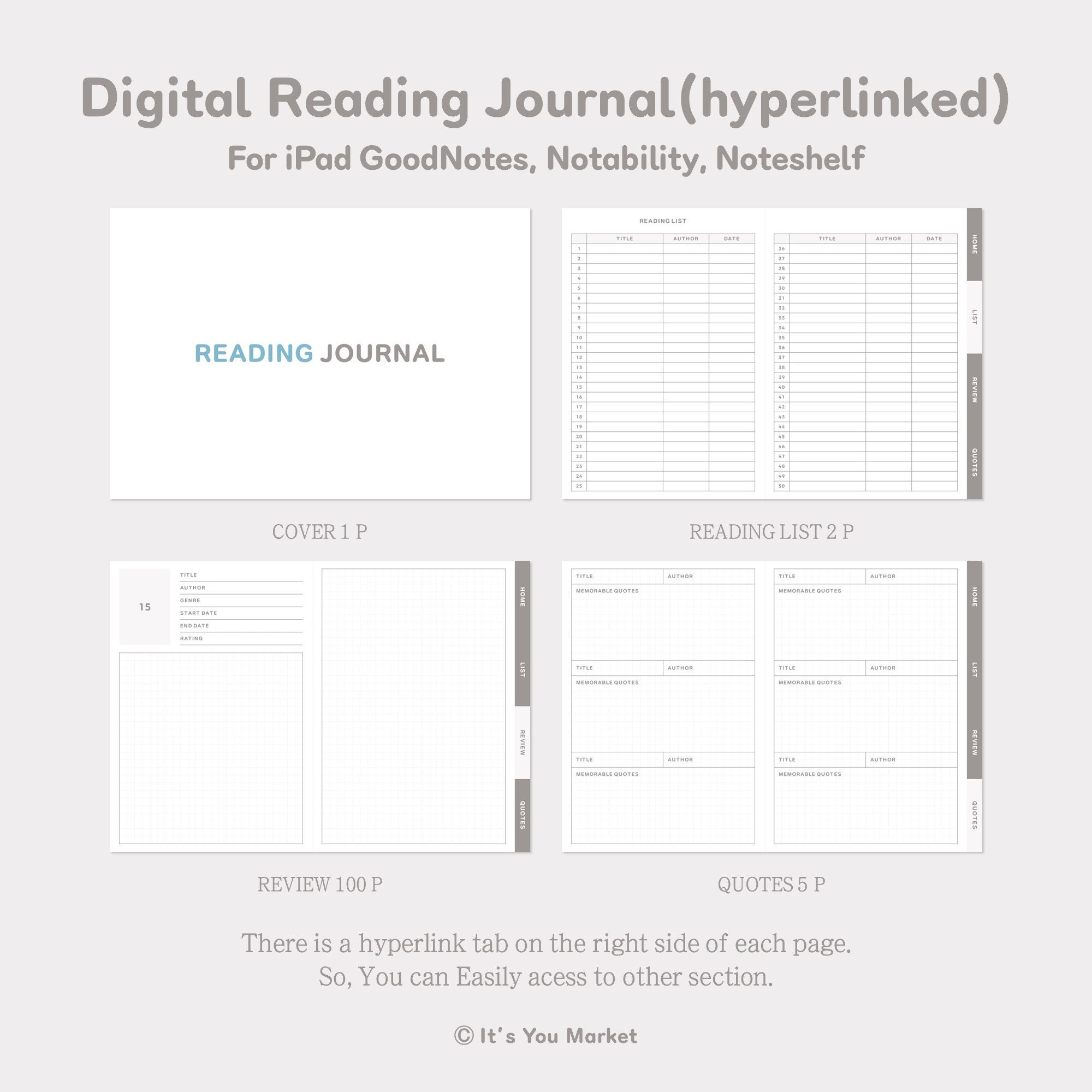 Digital Reading Journal Reading Log Reading Planner 100 | Etsy