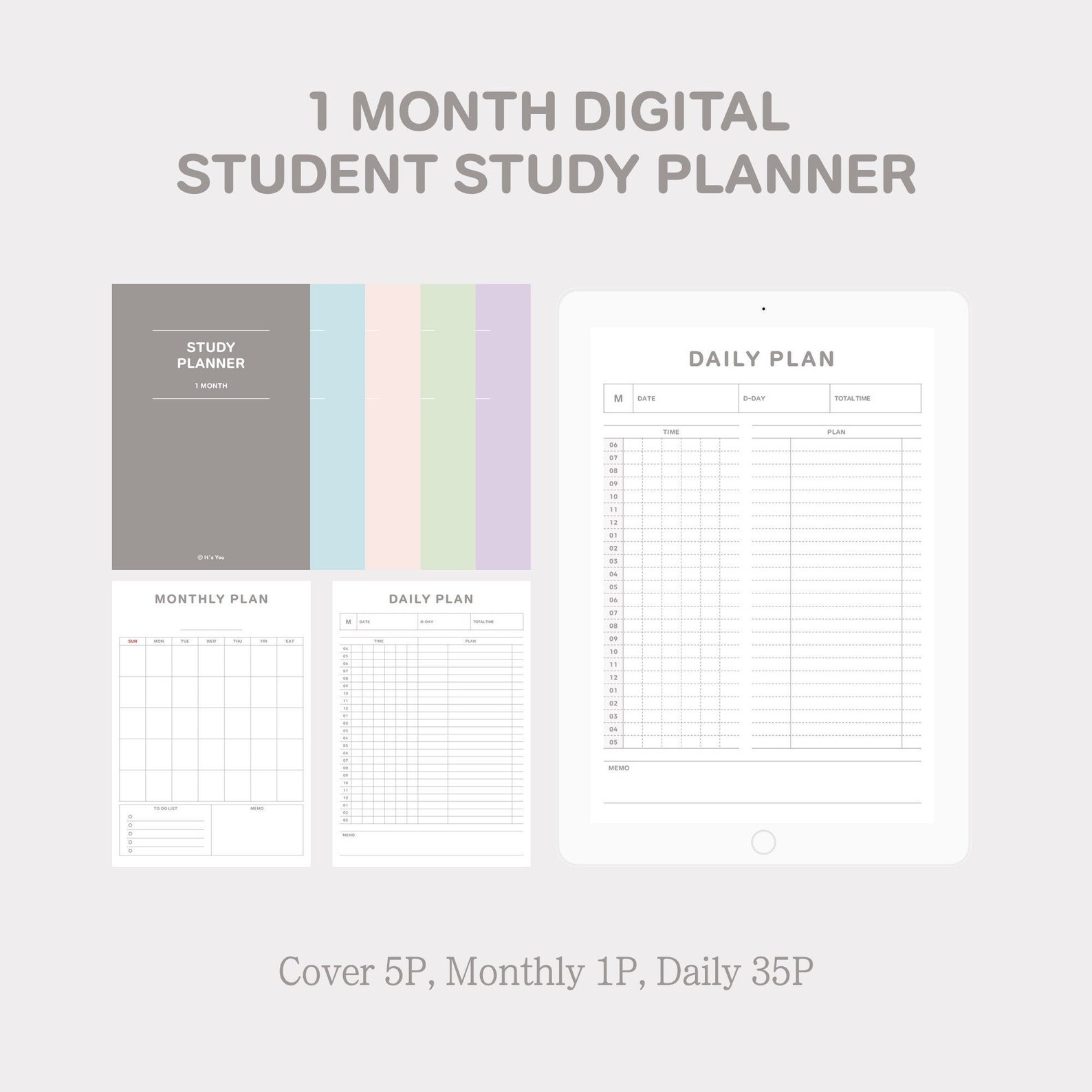 Digital 1 Month Student Study Planner, Undated Digital Study Planner ...