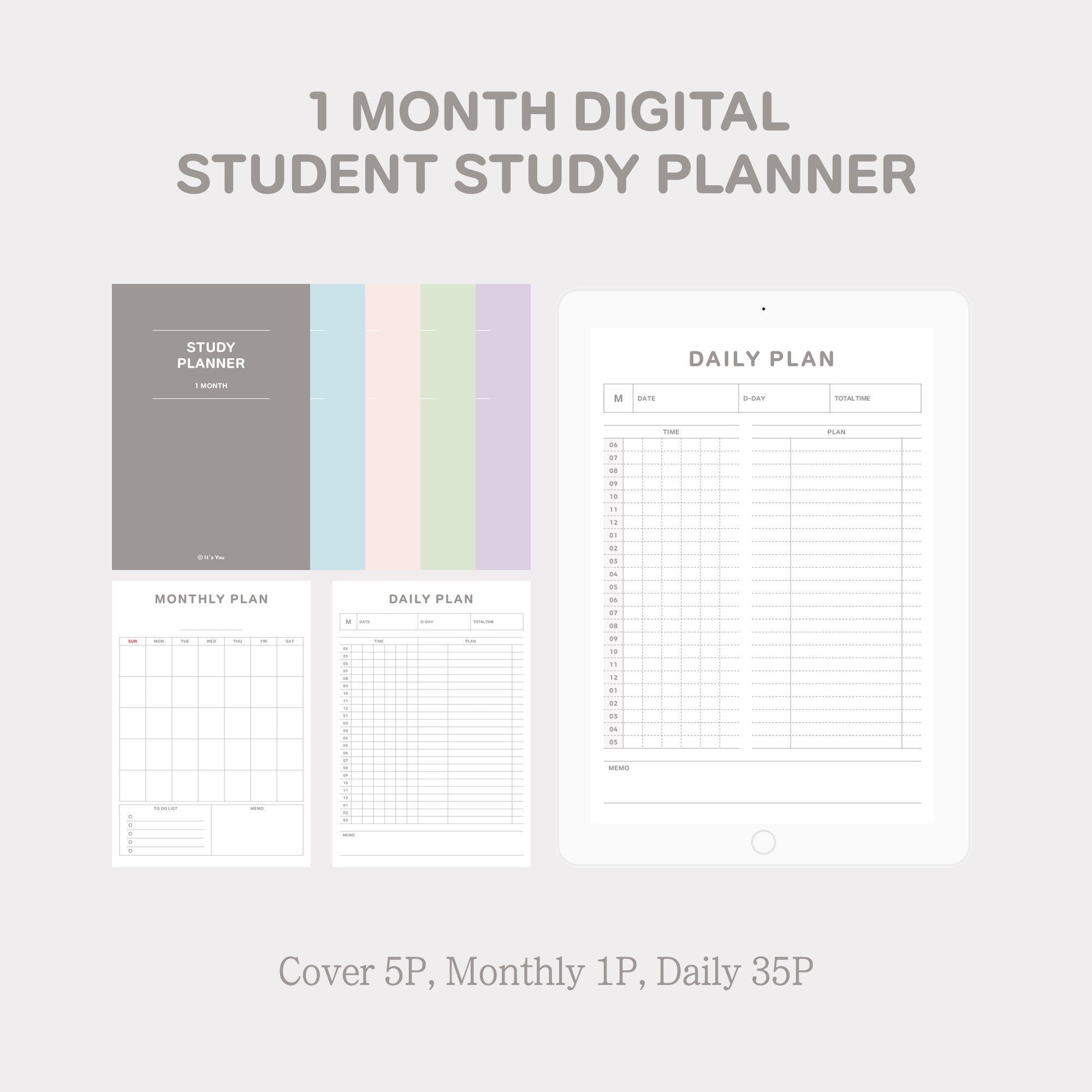Digital 1 Month Student Study Planner, Undated Digital Study Planner ...