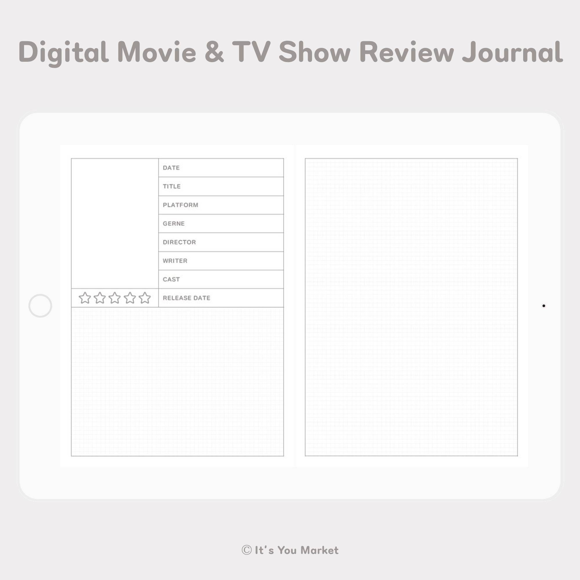 Digital Movie, TV Show Review Journal, Movie Log for iPad Goodnotes ...