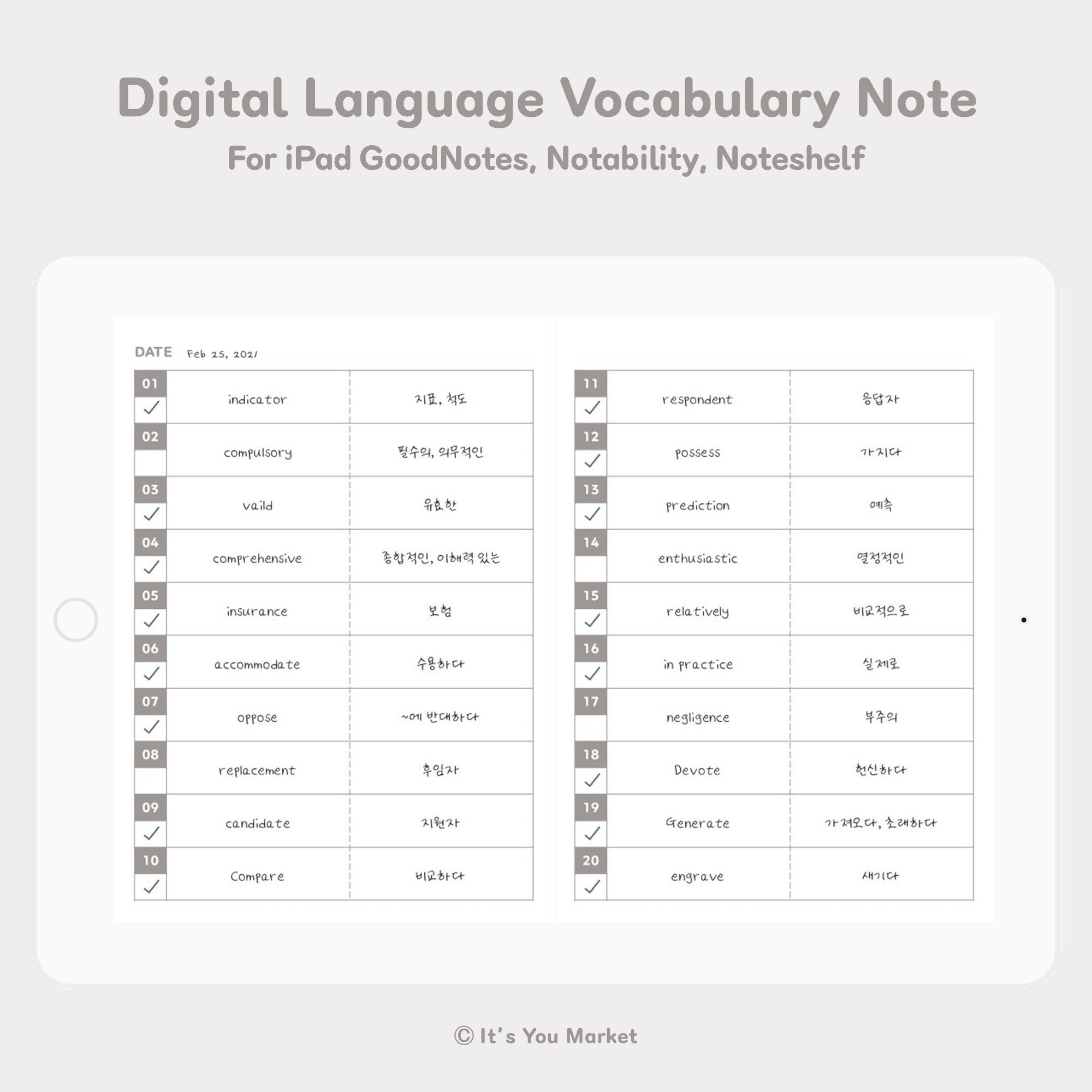 Digital Language Study Notebook Vocabulary Template Such as Korean ...