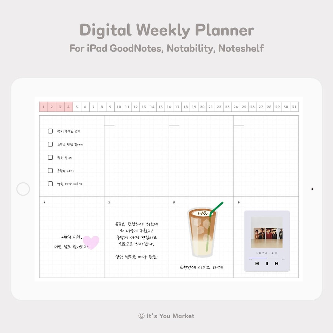 Digital Weekly Planner Page, for iPad Goodnotes, Noteshelf, Notability ...
