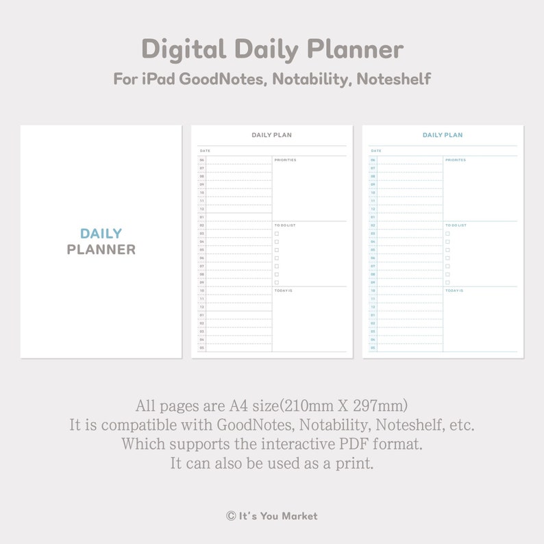Digital Daily Page Planner for iPad Goodnotes, Noteshelf, Notability - Etsy