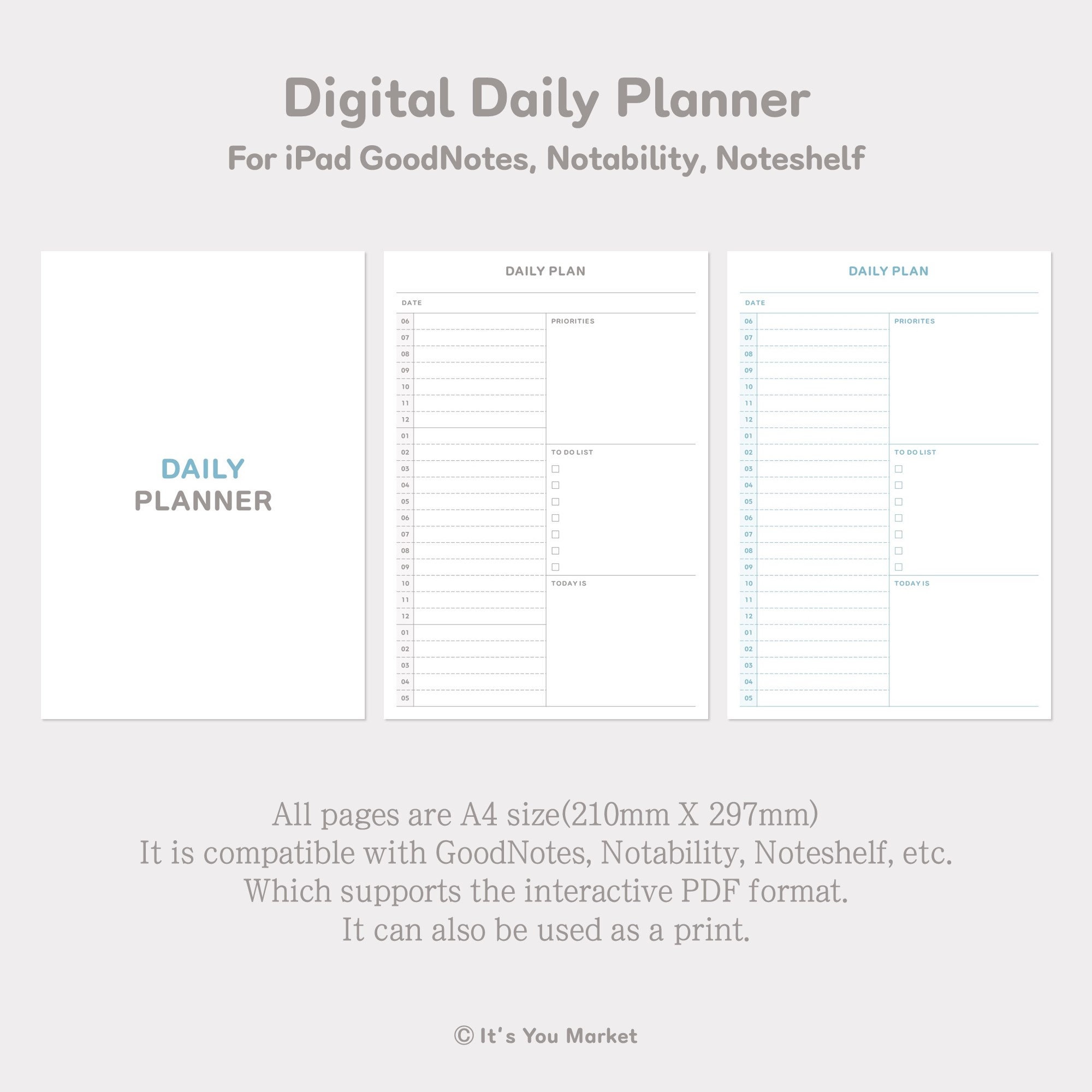 Digital Daily Page Planner for iPad Goodnotes, Noteshelf, Notability - Etsy