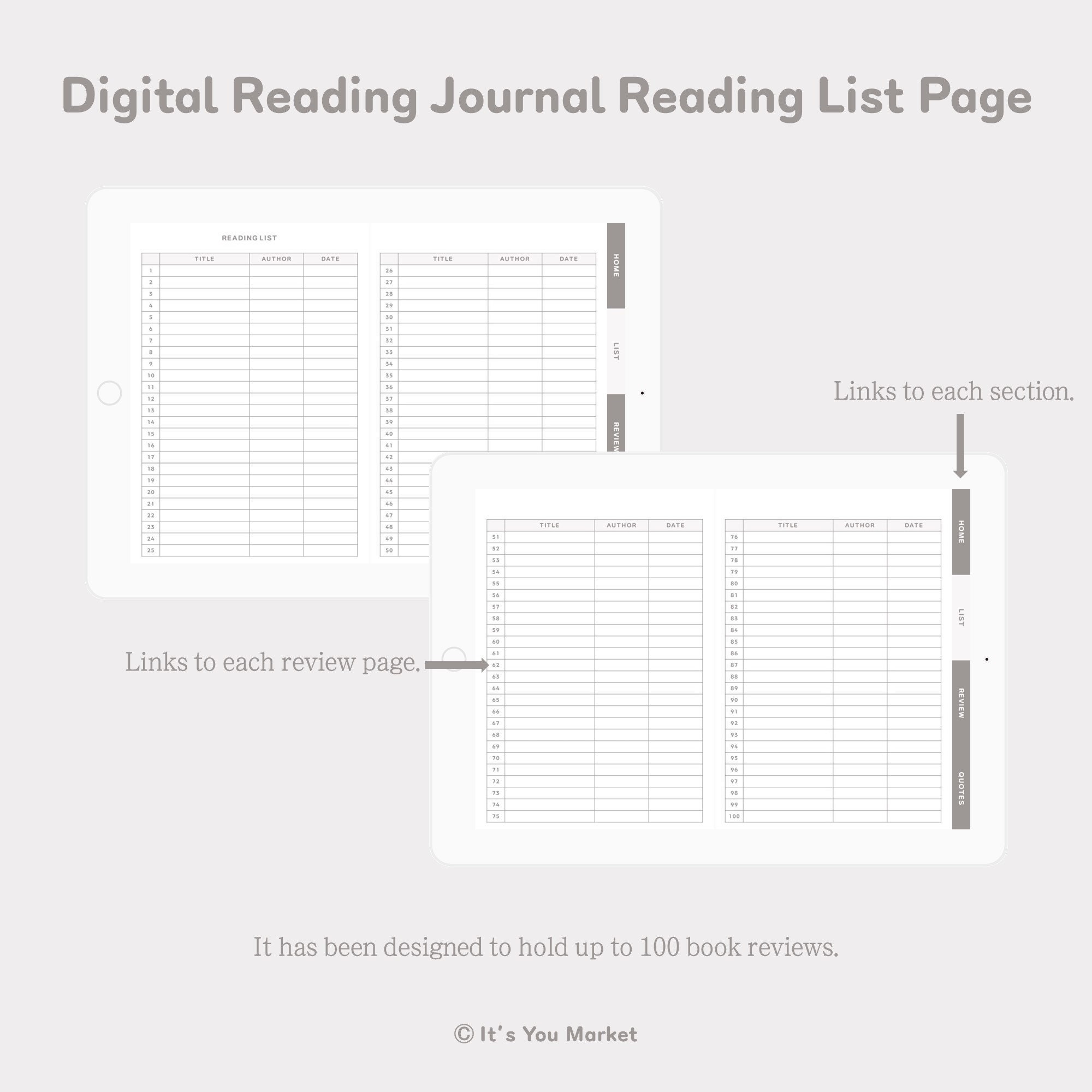 Digital Reading Journal Reading Log Reading Planner 100 | Etsy