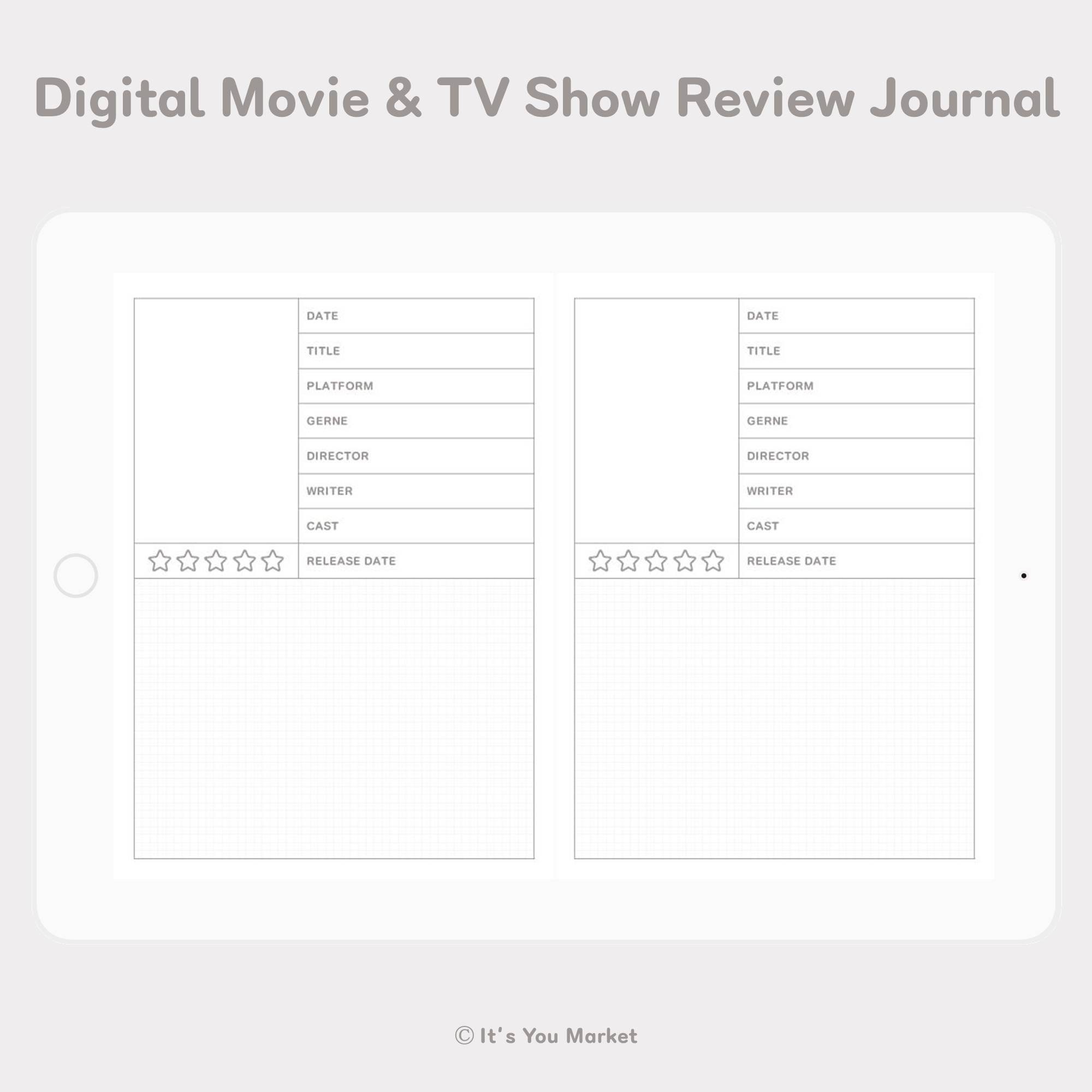 Digital Movie, TV Show Review Journal, Movie Log for iPad Goodnotes ...