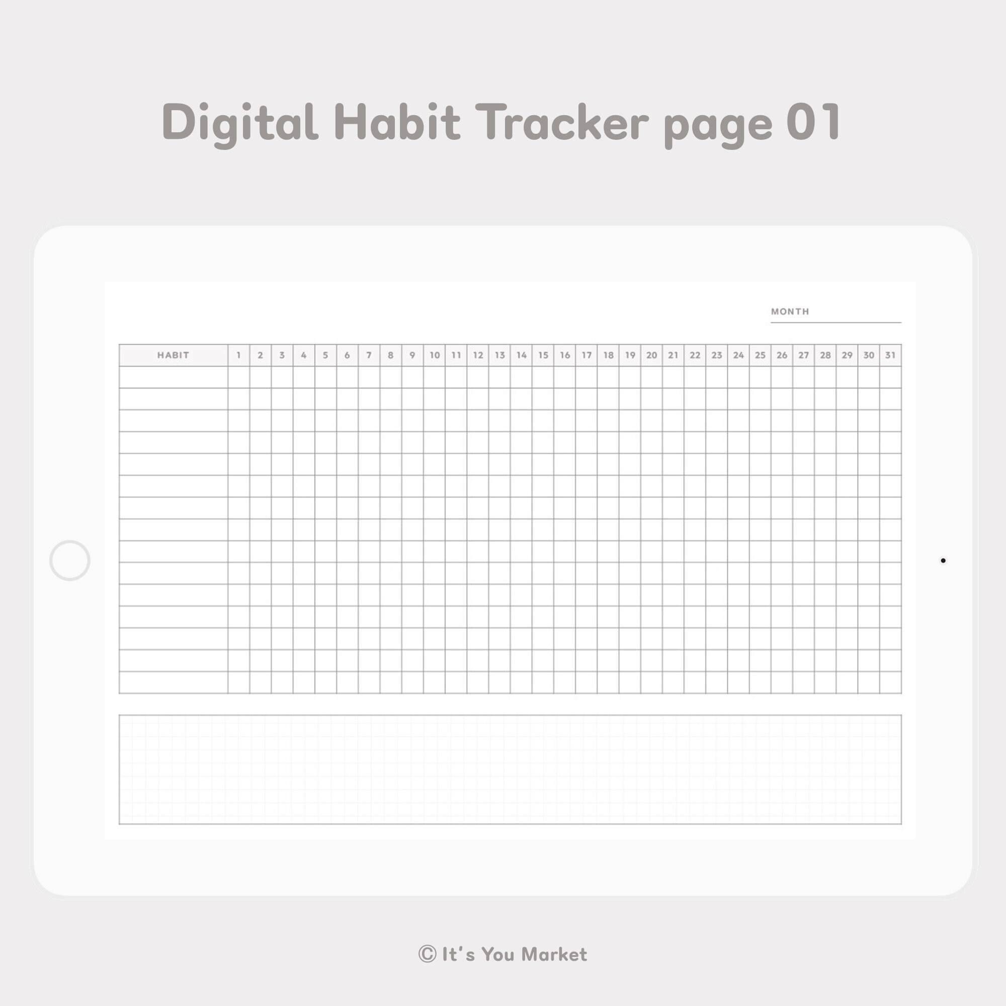Digital Habit Tracker, Printable Monthly Habit Tracker Pdf for iPad ...