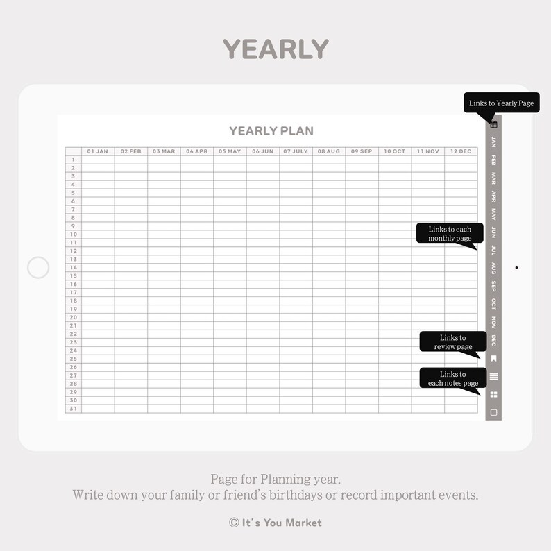 Digital Undated Planner for iPad Goodnotes, Notability, Noteshelf ...