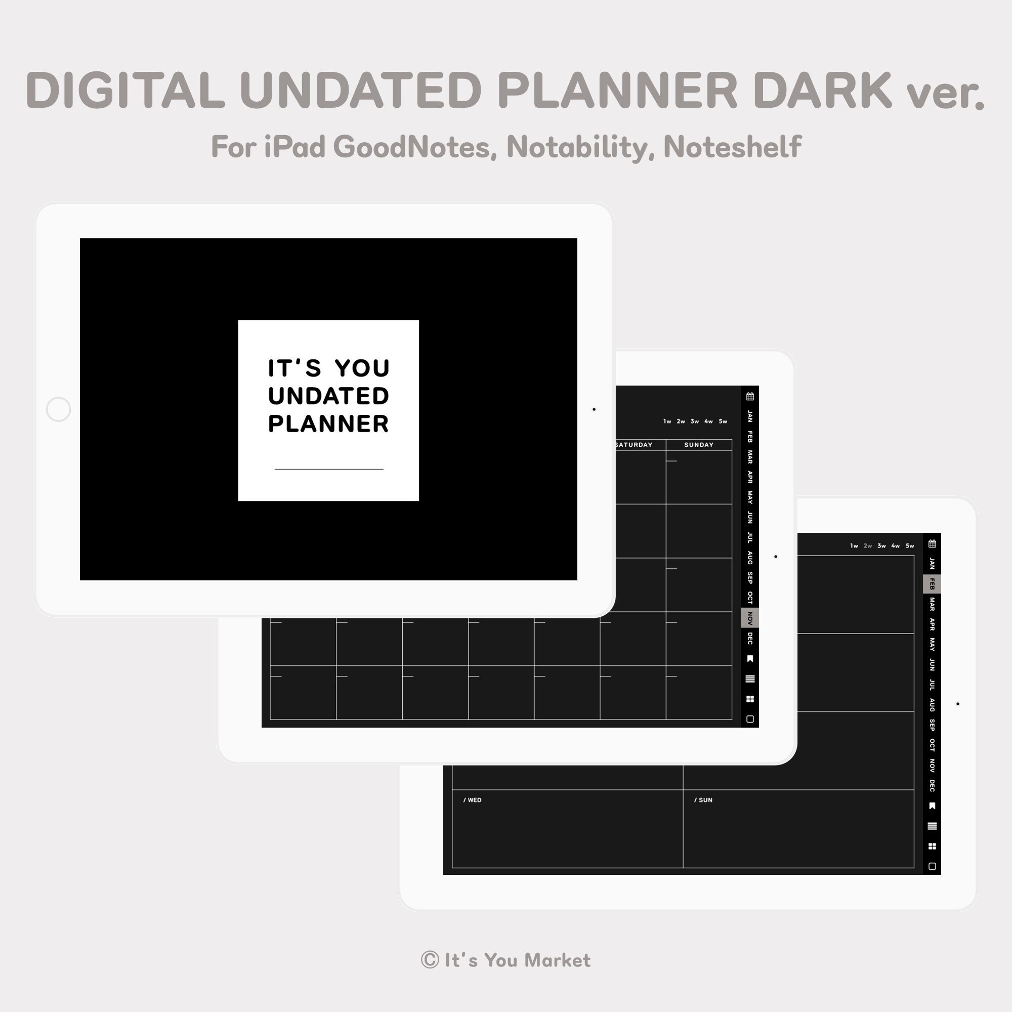 Digital Dark Mode Undated Planner for iPad Goodnotes, Notability ...