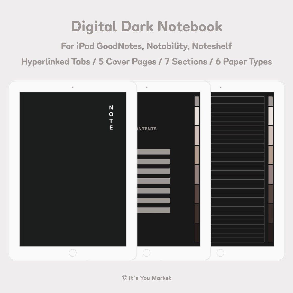 Digital Dark Mode Notebook 7 Subject Hyperlinked Goodnotes Notebook ...