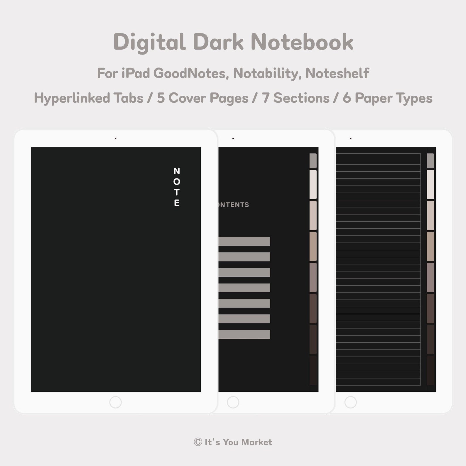 Digital Dark Mode Notebook 7 Subject Hyperlinked Goodnotes Notebook ...