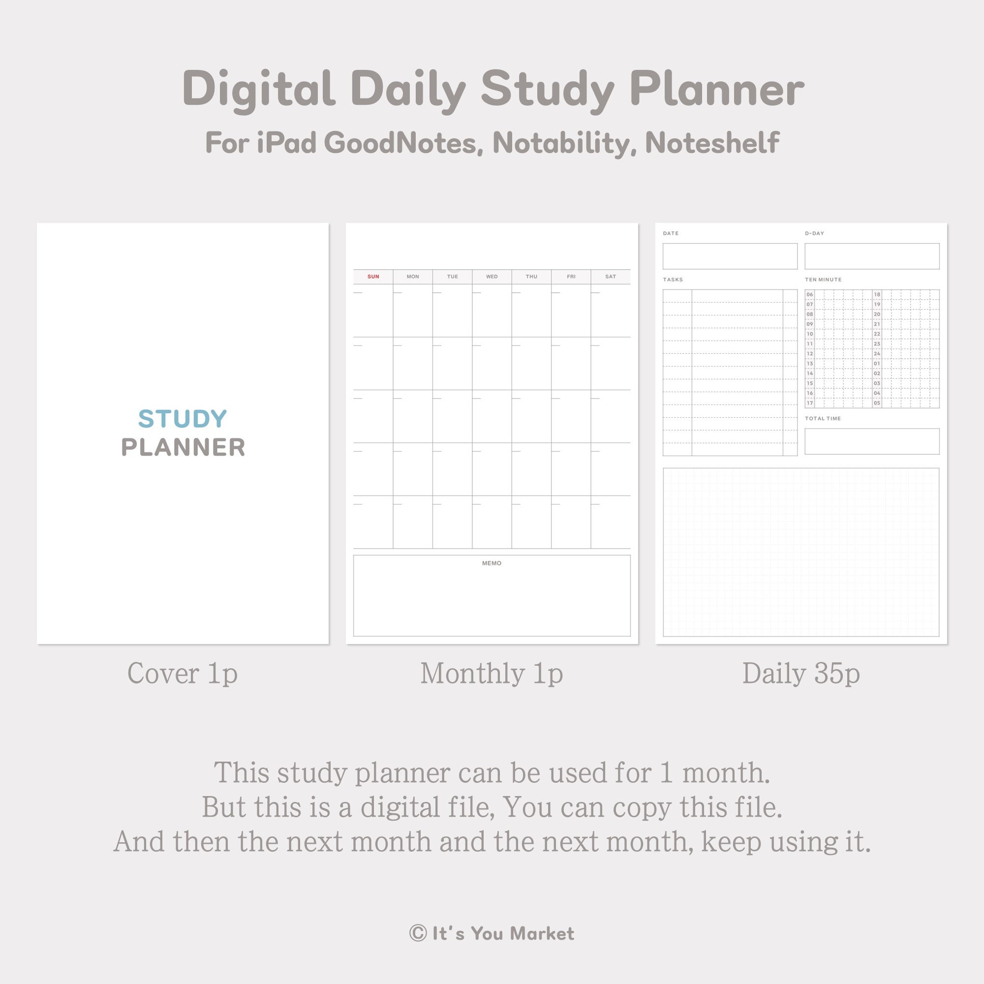 Digital Undated 10 Minute Study Planner, Student Time Management Planne ...