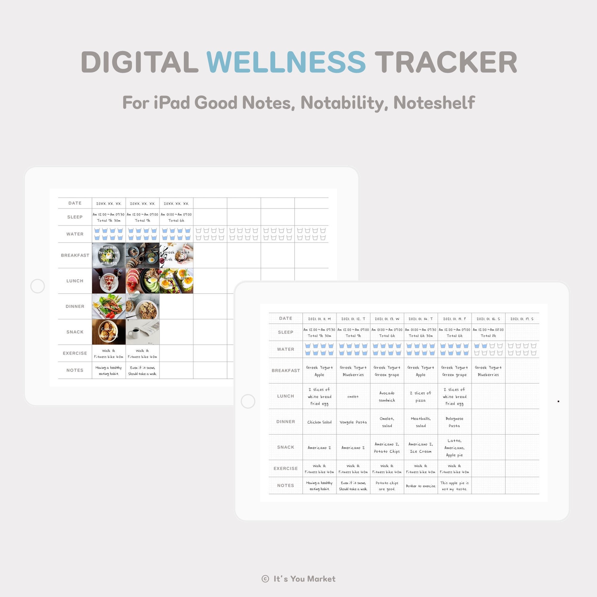 Digital Wellness Tracker Plannerweekly for iPad Goodnotes, Notability ...