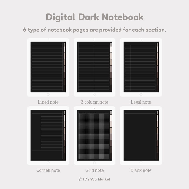 Digital Dark Mode Notebook 7 Subject Hyperlinked Goodnotes Notebook ...