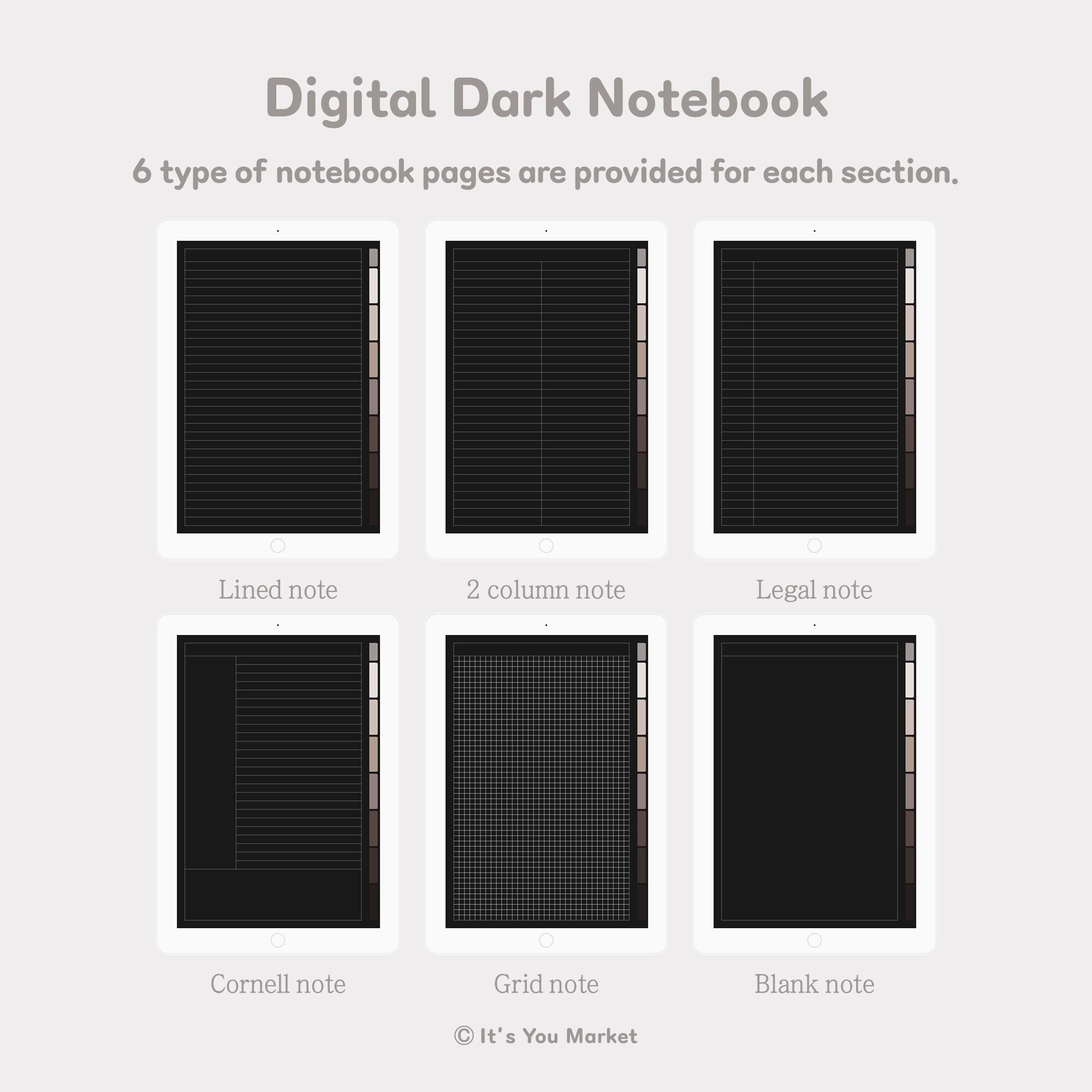 Digital Dark Mode Notebook 7 Subject Hyperlinked Goodnotes Notebook ...