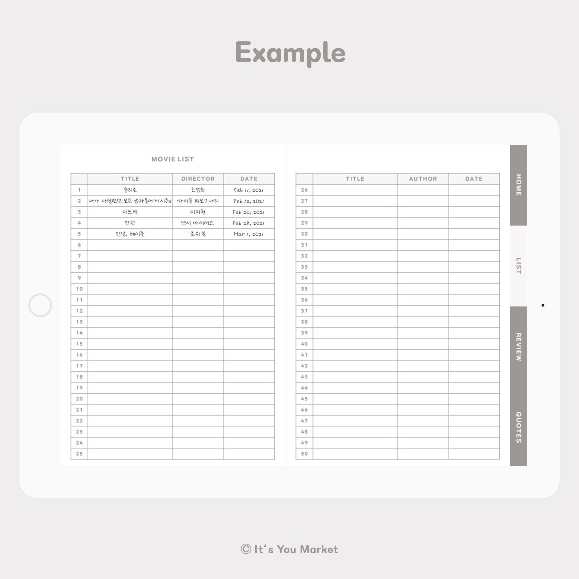 Digital Movie Journal, Movie Log, 100 Movie Challenge for Goodnotes ...