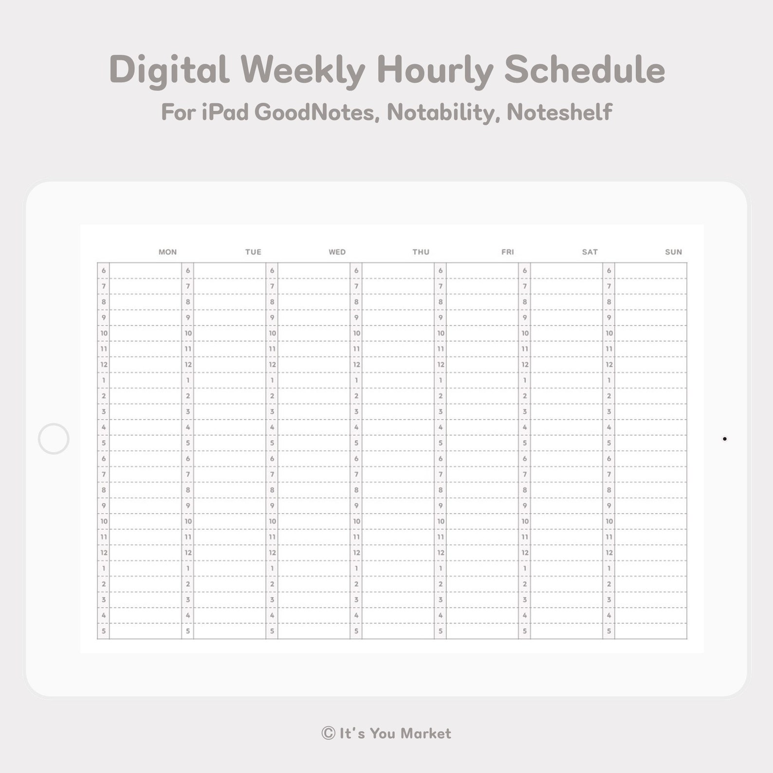 Digital Weekly Time Schedule Hourly Planner for iPad - Etsy