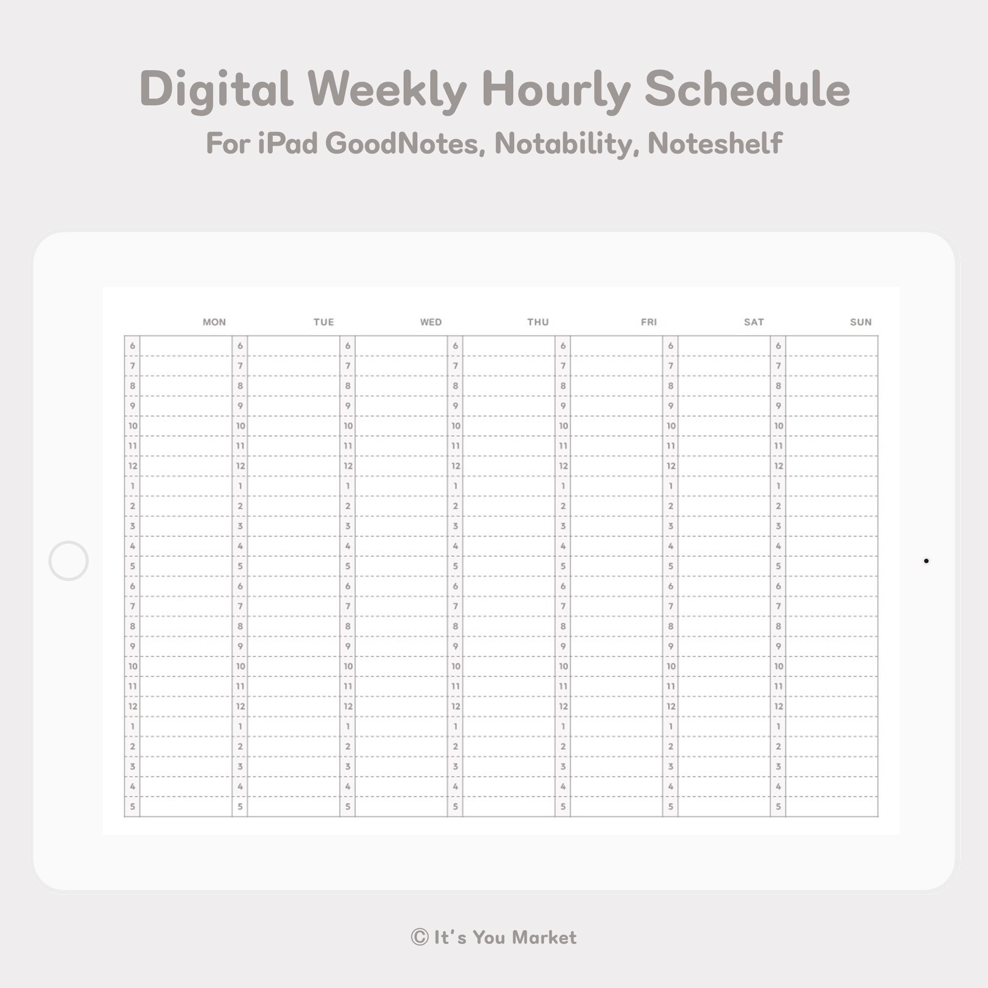 Digital Weekly Time Schedule Hourly Planner for iPad - Etsy