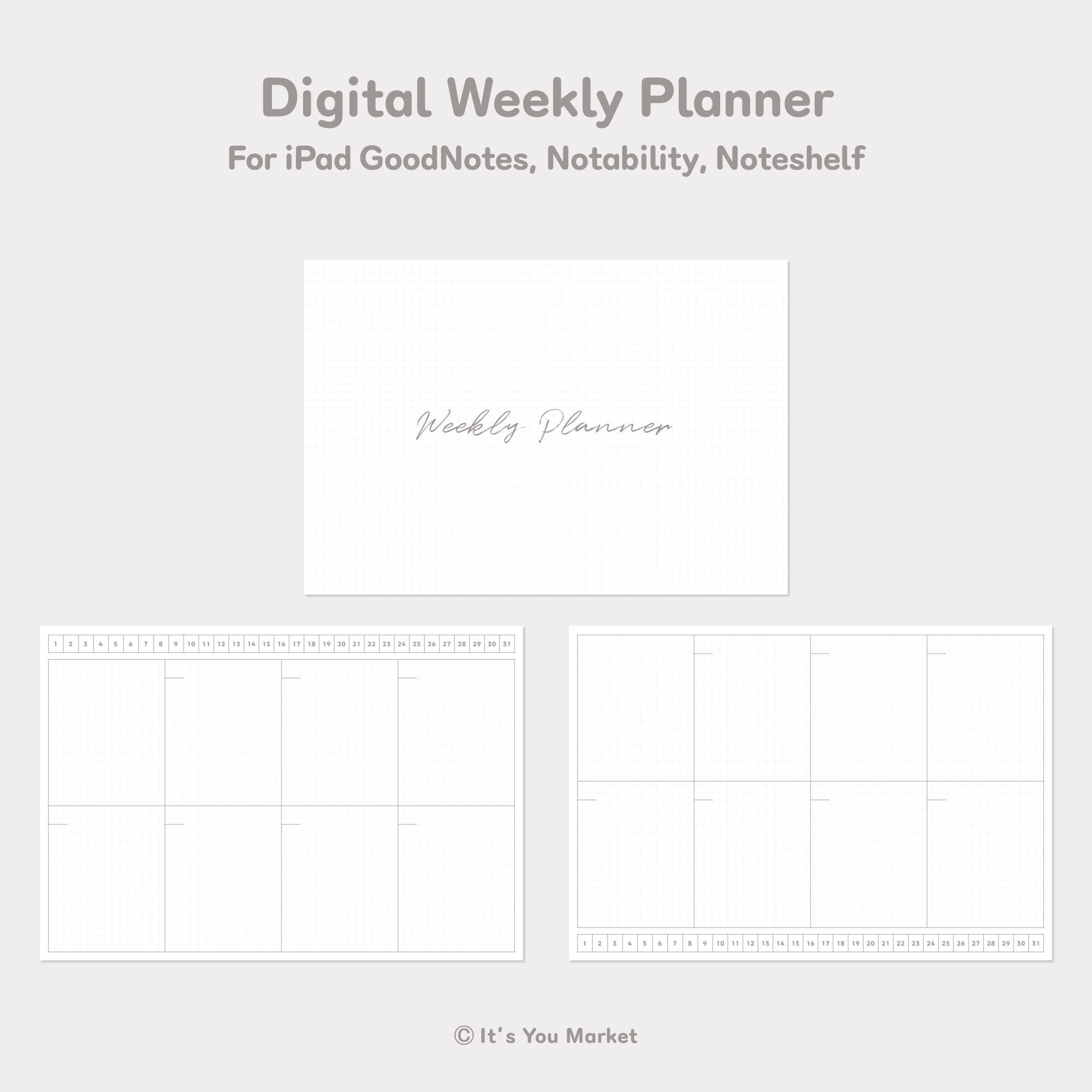 Digital Weekly Planner Page, for iPad Goodnotes, Noteshelf, Notability ...