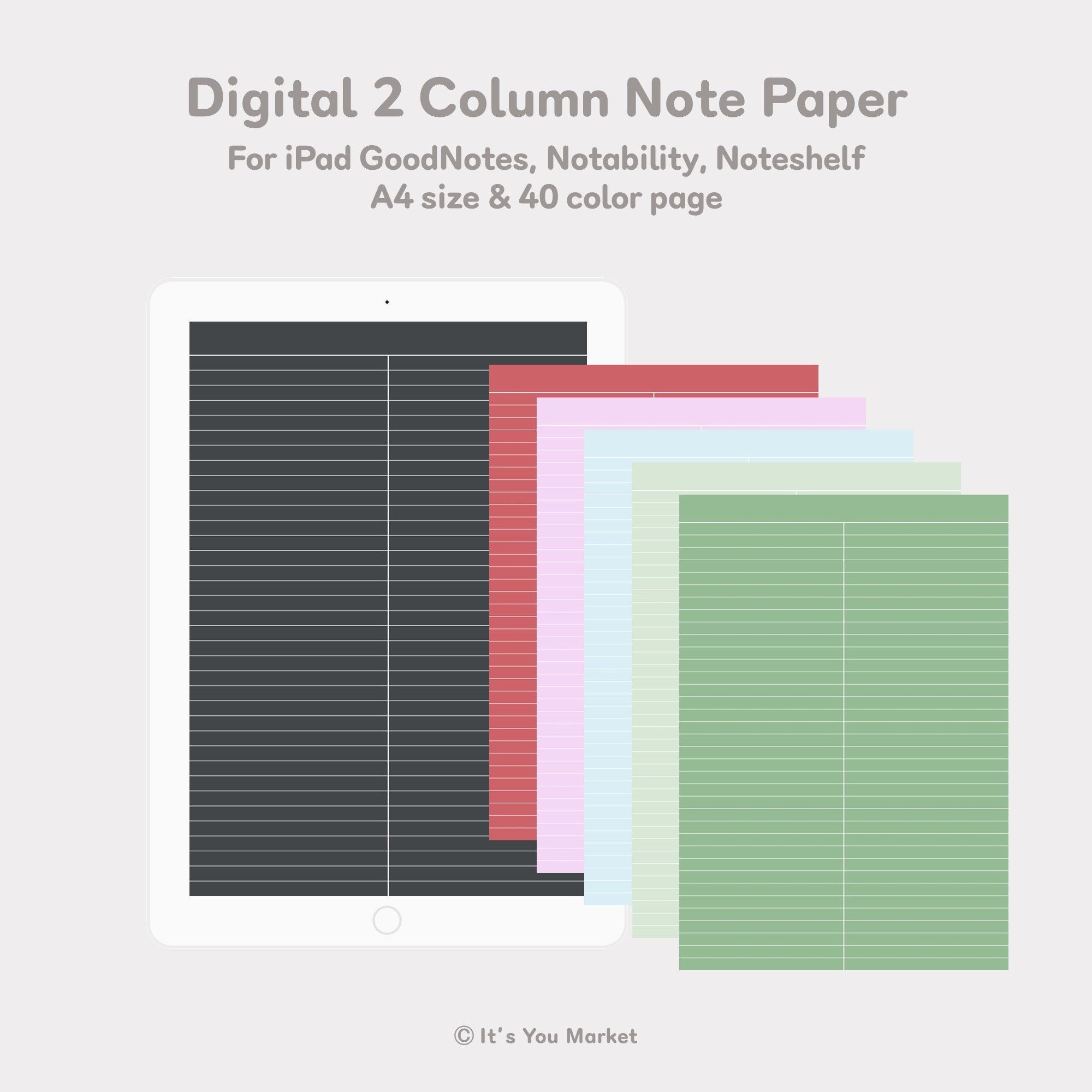 Digital Note Taking Paper Template Goodnotes 2 Column Notebook Page for ...