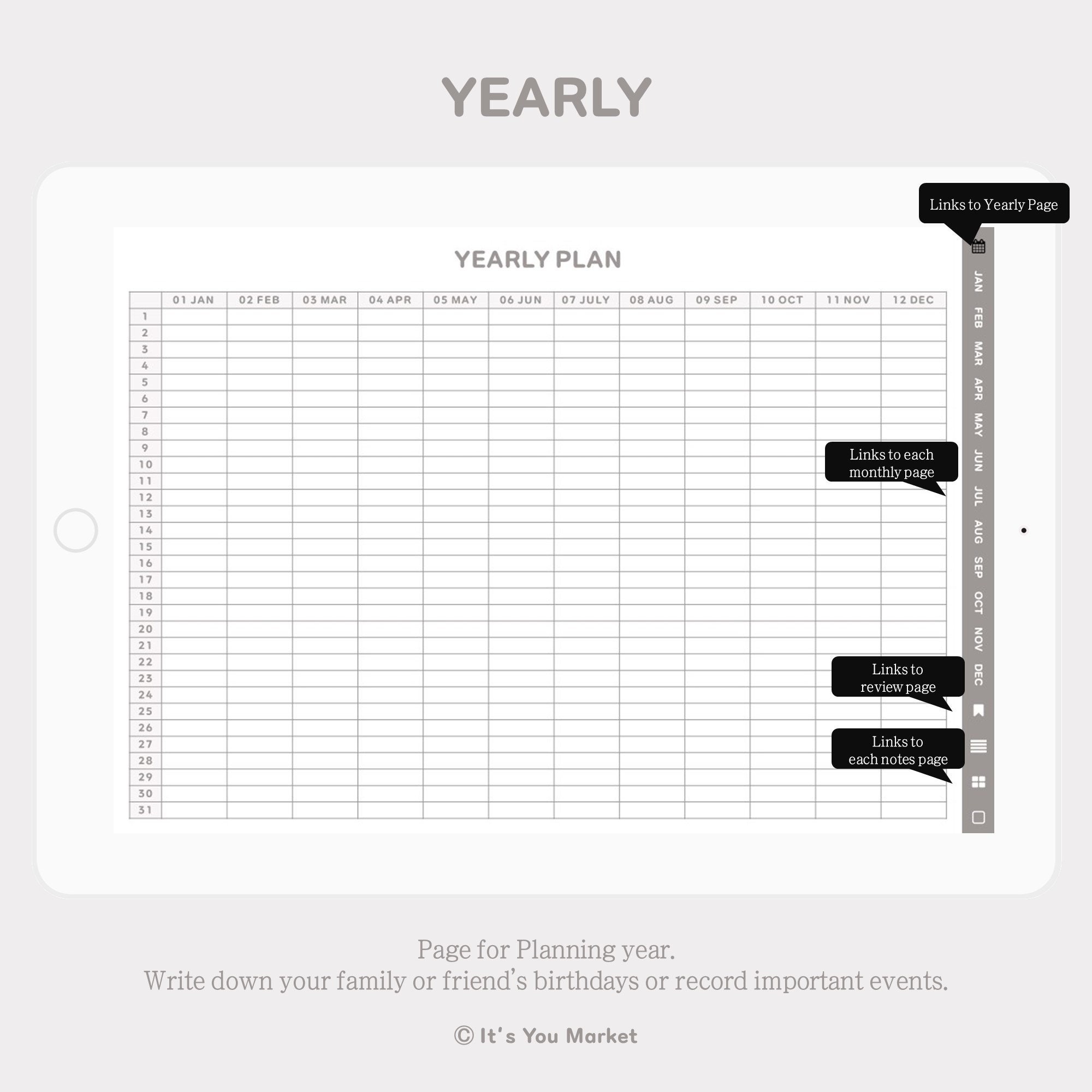 Digital Undated Planner, Hyperlinked Planner, Monthly & Weekly Planner ...