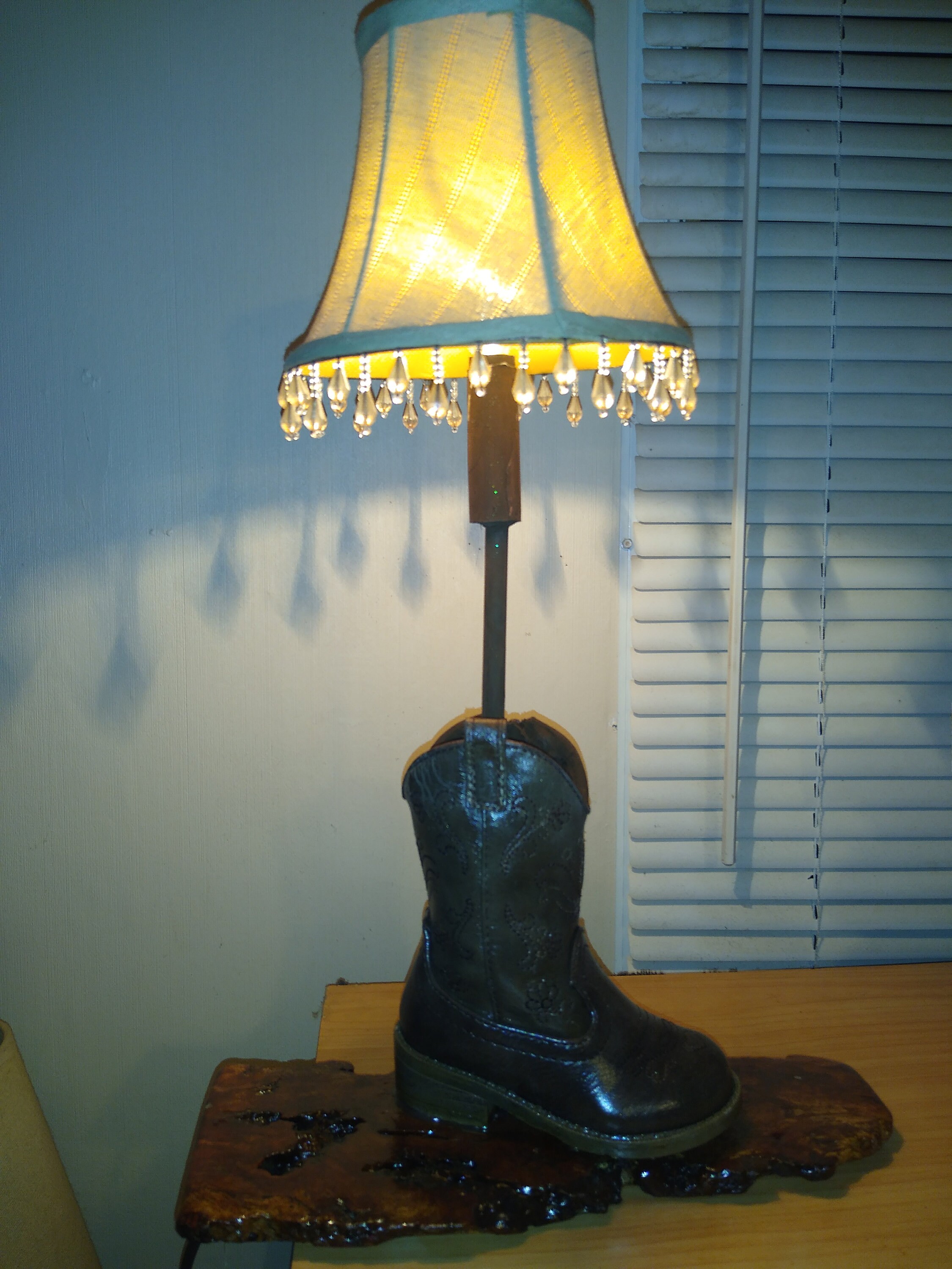 Boot Lamp on a Walnut Burrell Wood Slab - Etsy