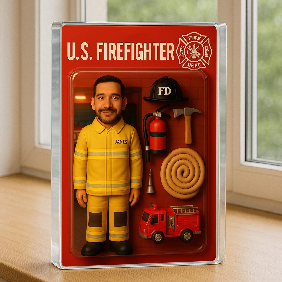 Custom Photo Gift for Firefighter, 3D Effect Firefighter Custom Figure ...