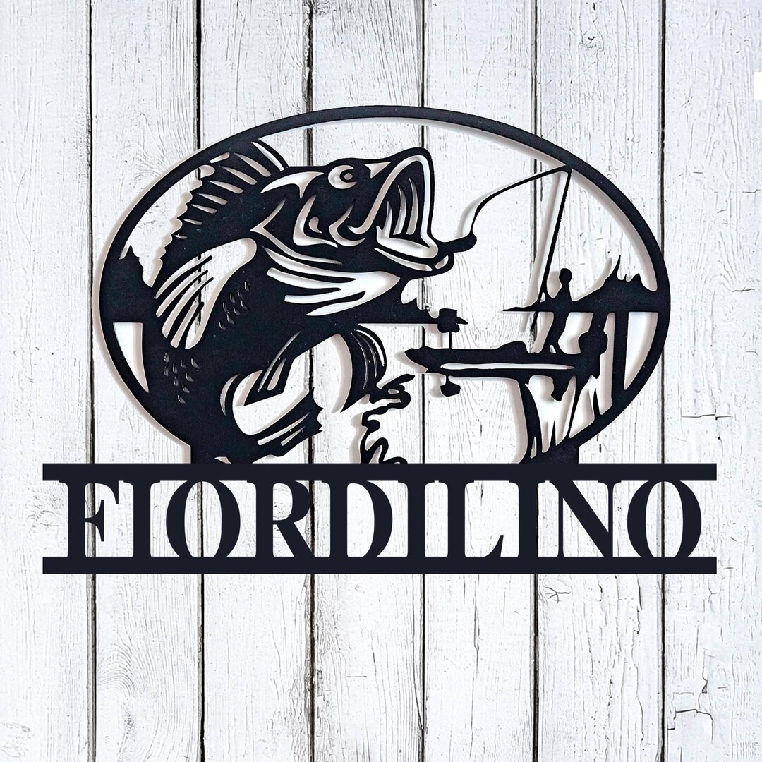 Custom Fish Name Metal Monogram Sign, Outdoor Bass Fishing Sign ...