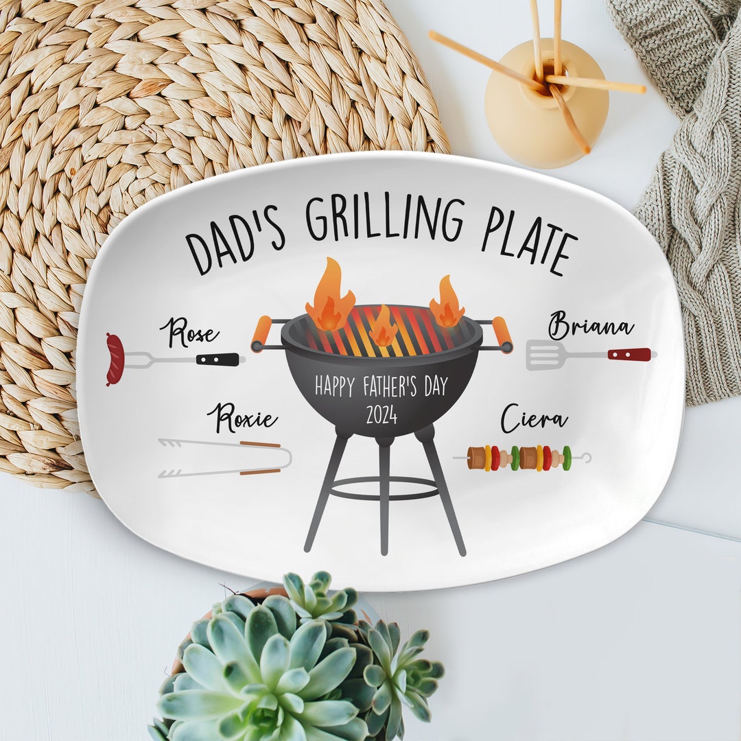Grandpa Custom Grilling Platter With Kids Name, BBQ Platter Papa's Gift ...