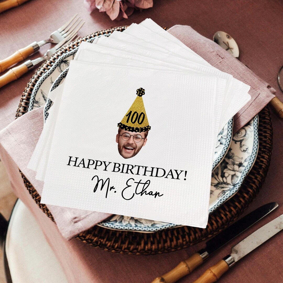 Custom 100th Birthday Napkins, Personalized Birthday Napkins, Cocktail ...