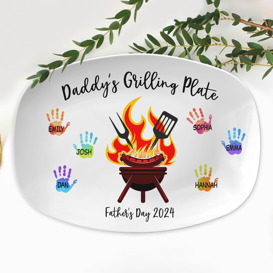 Custom Handprint Daddy's Grilling Platter With Kids Name, Grilling ...