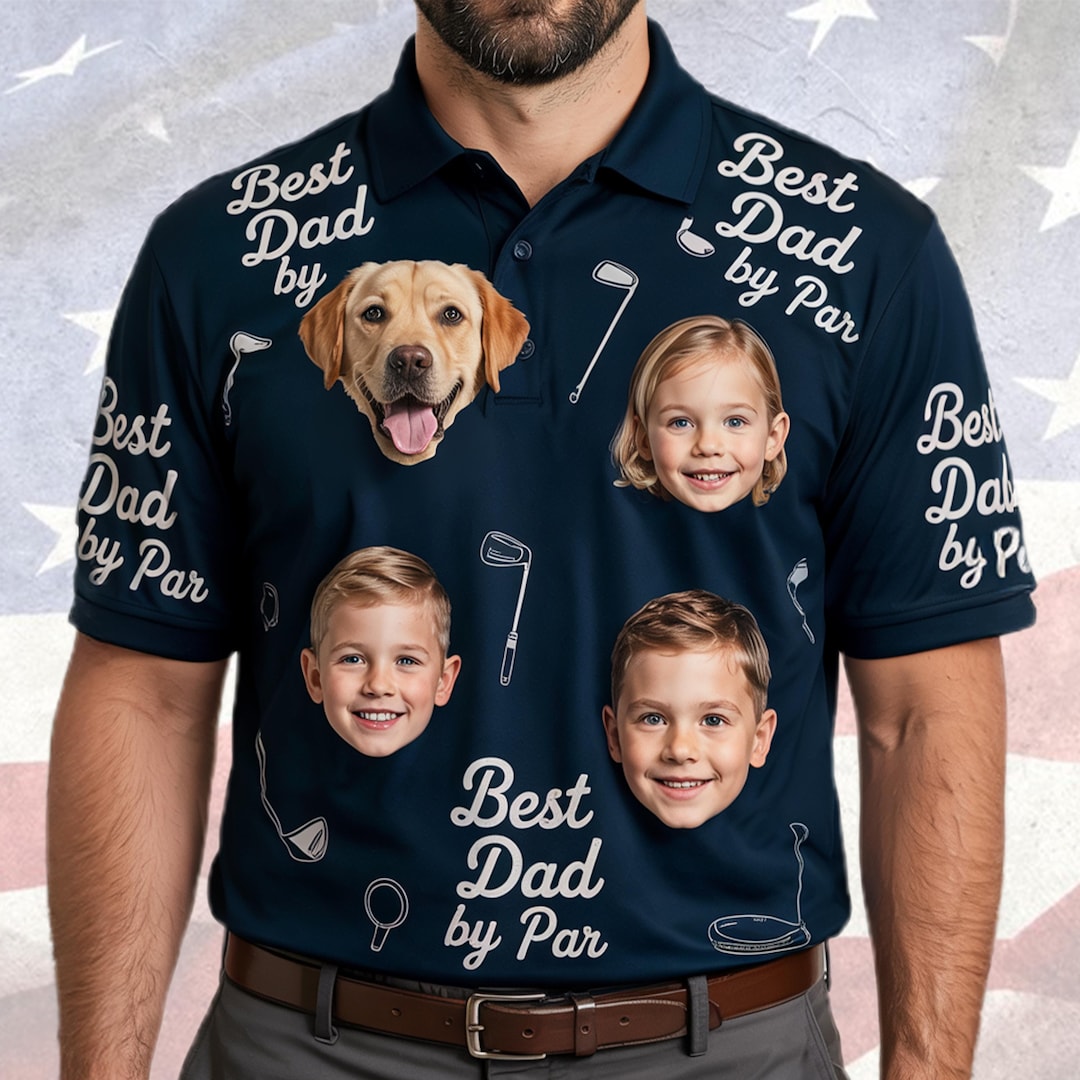 Custom Dad Polo Shirt With Kids Face, Golf Polo Shirt, Father's Day ...