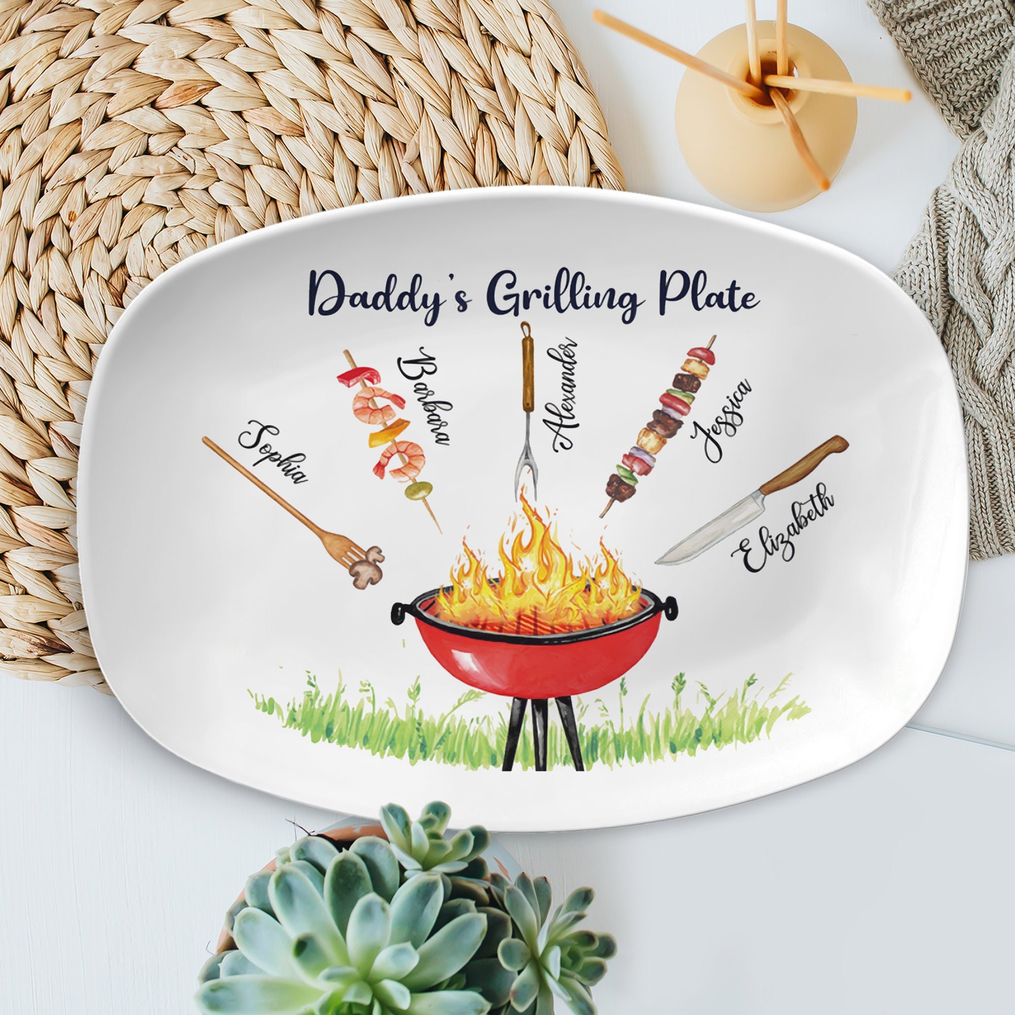 Grandpa Custom Grilling Platter With Kids Name, BBQ Platter Papa's Gift ...