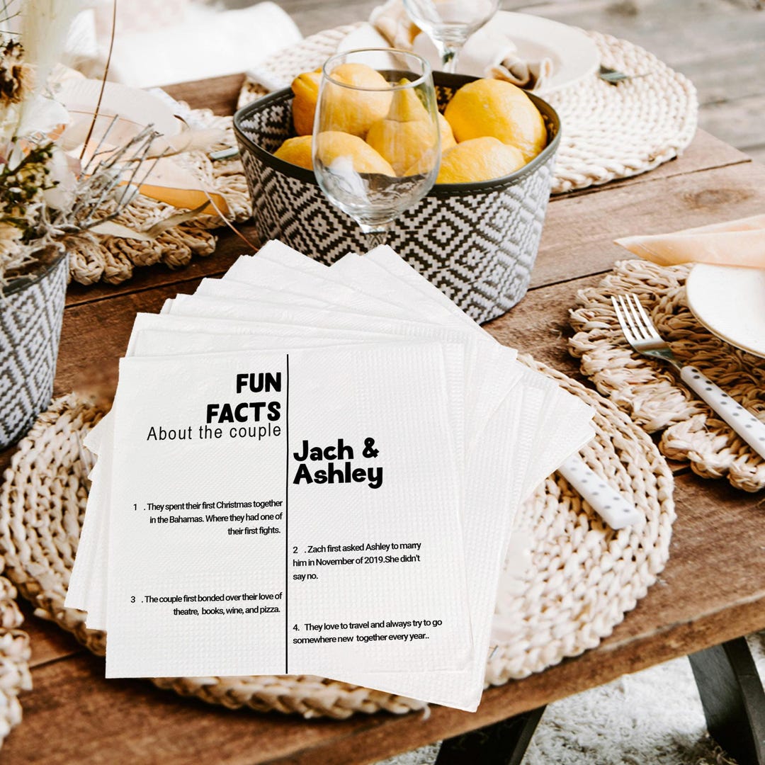 Custom Fun Facts Wedding Napkins, Custom Wedding Napkins,foil Print Fun ...